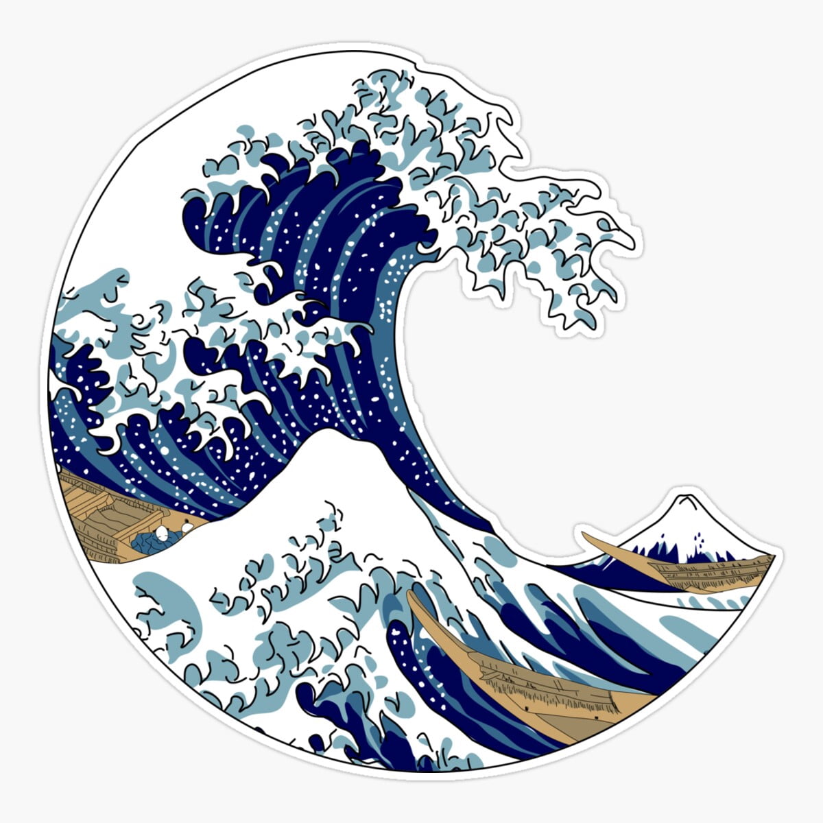 Maneki The Great Wave Ofkanagawa Illustration Halmoon Circle Sticker ...
