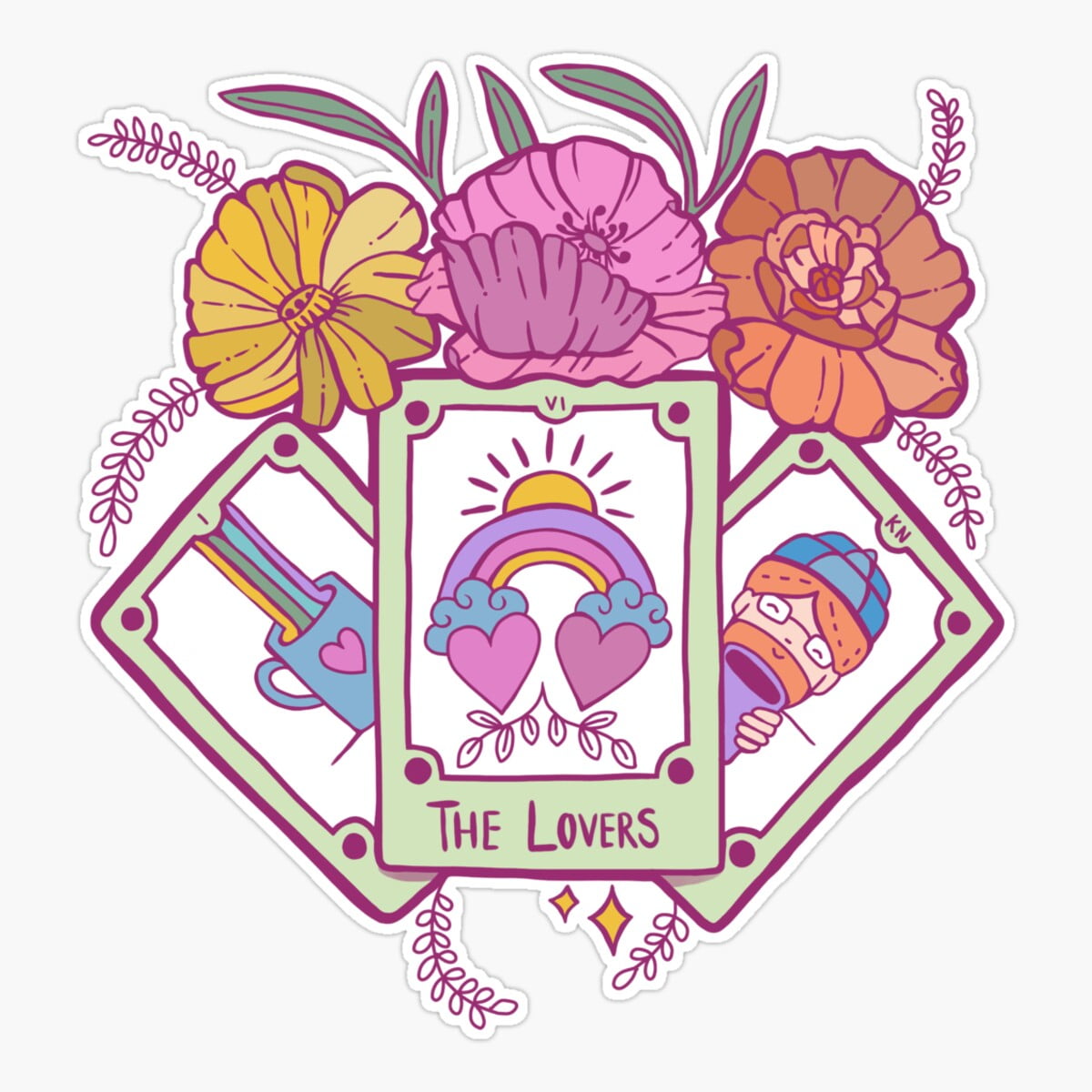 Maneki The Lovers Tarot Spread Sticker, Phone Decal Water Bottle ...