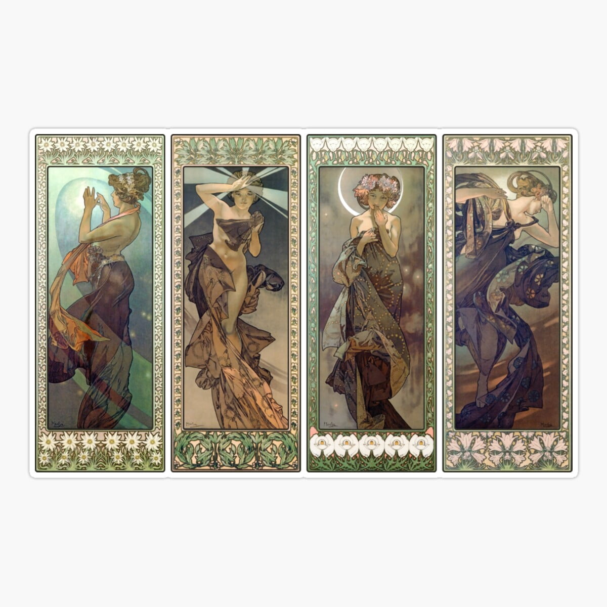 Maneki The Moon And The Stars Alphonse Mucha Original Frames Sticker ...