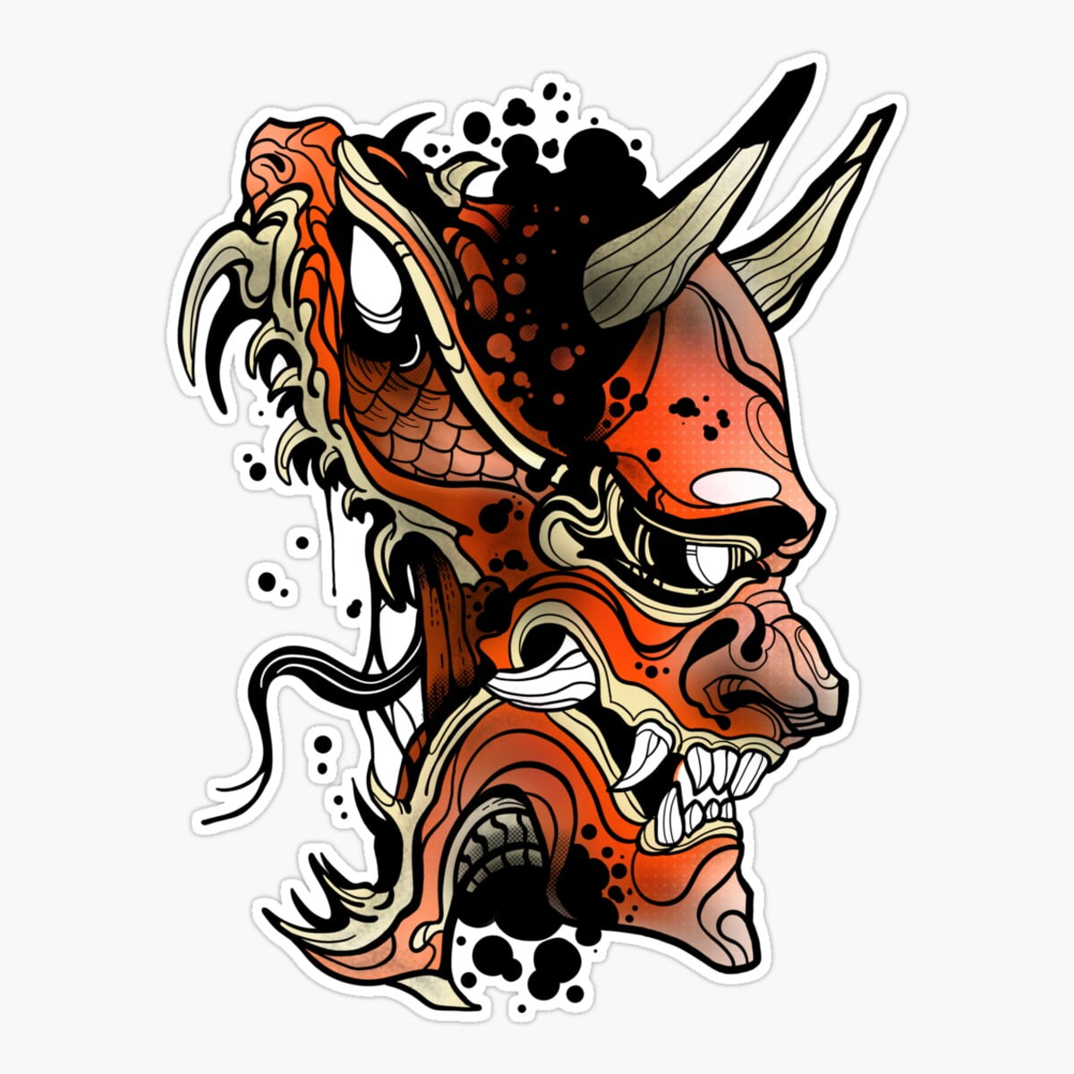 Maneki The Oni Mask Sticker, Phone Decal Water Bottle Stickers Car ...