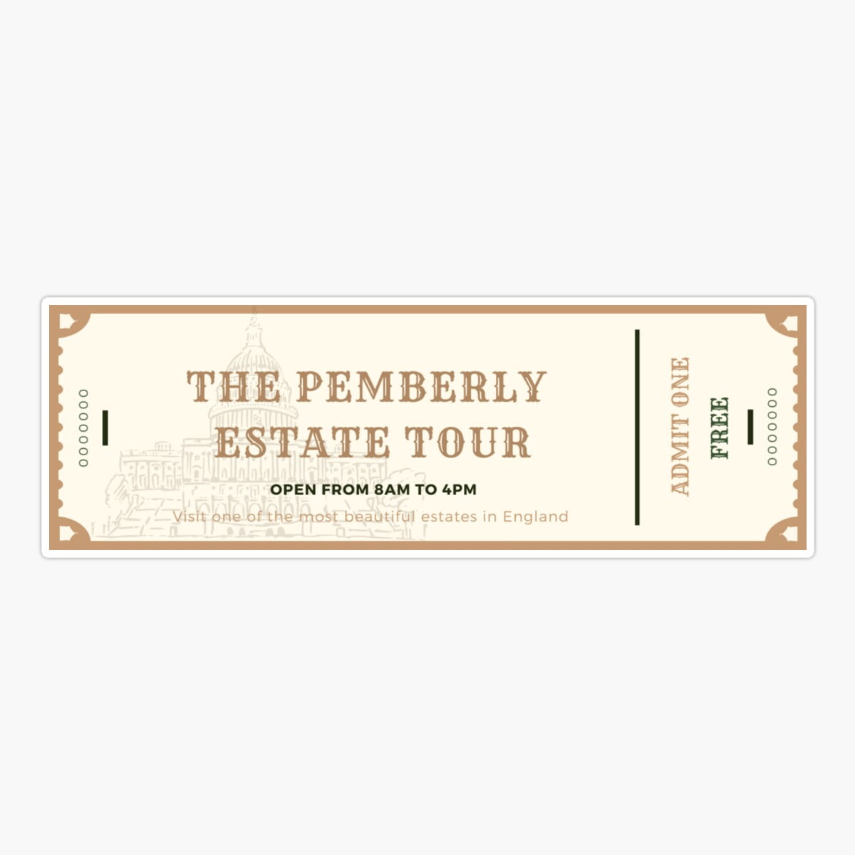 Maneki The Pemberly Estate, Mr Darcy, Entry Ticket Pride And Prejudice Er, Phone Decal Water ...