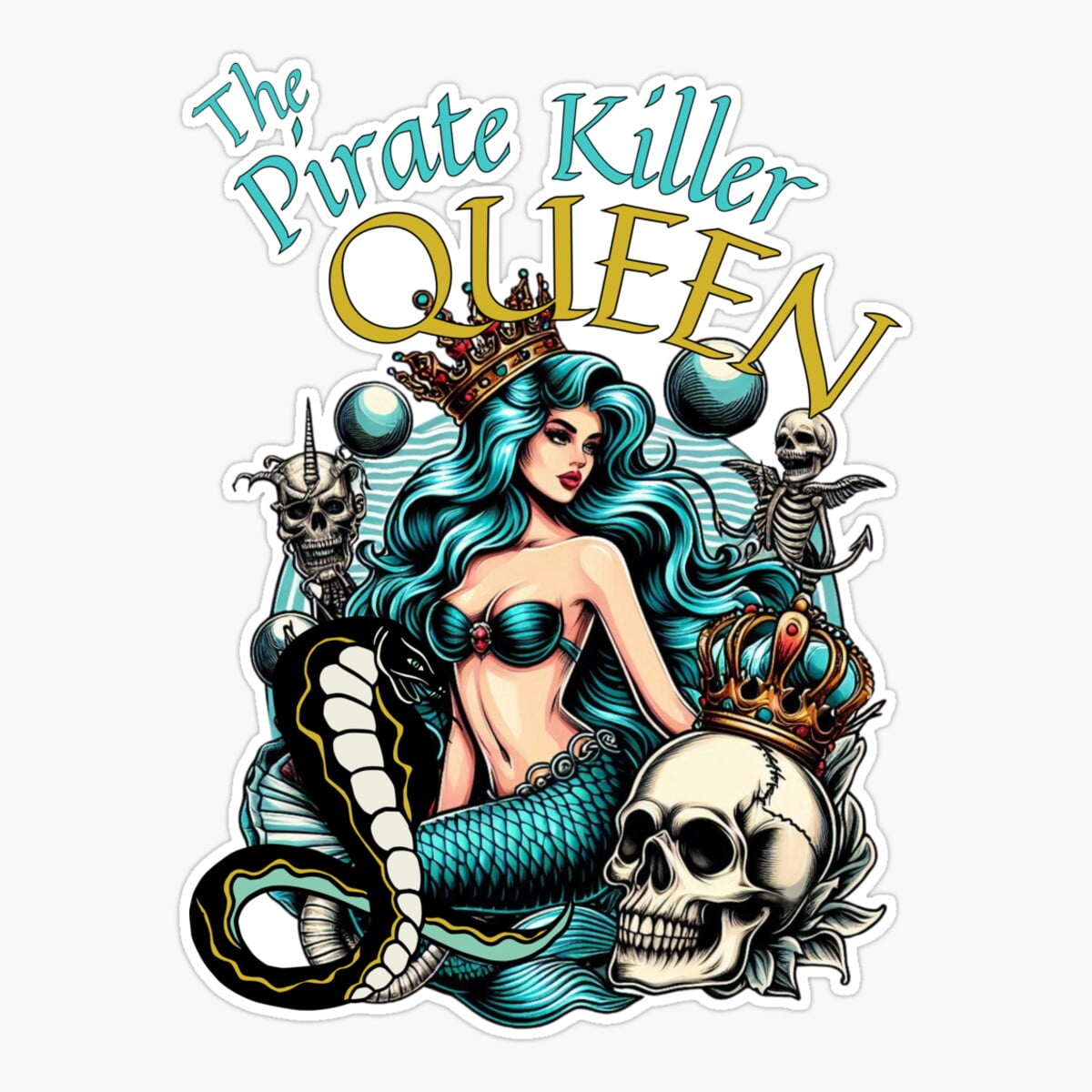 Maneki The Pirate Killer Queen , Mermaidcore Sticker, Phone Decal Water Bottle Stickers Car ...
