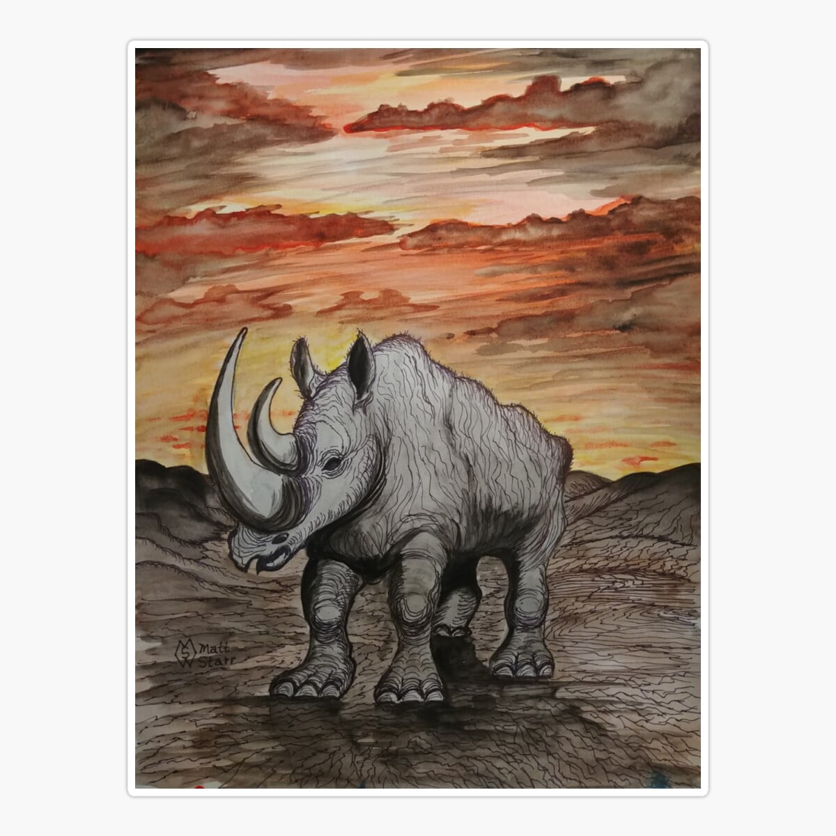 Maneki The Sun Sets On The Rhinoceros Er, Phone Decal Water Bottle Stickers Car Decals, Funny ...