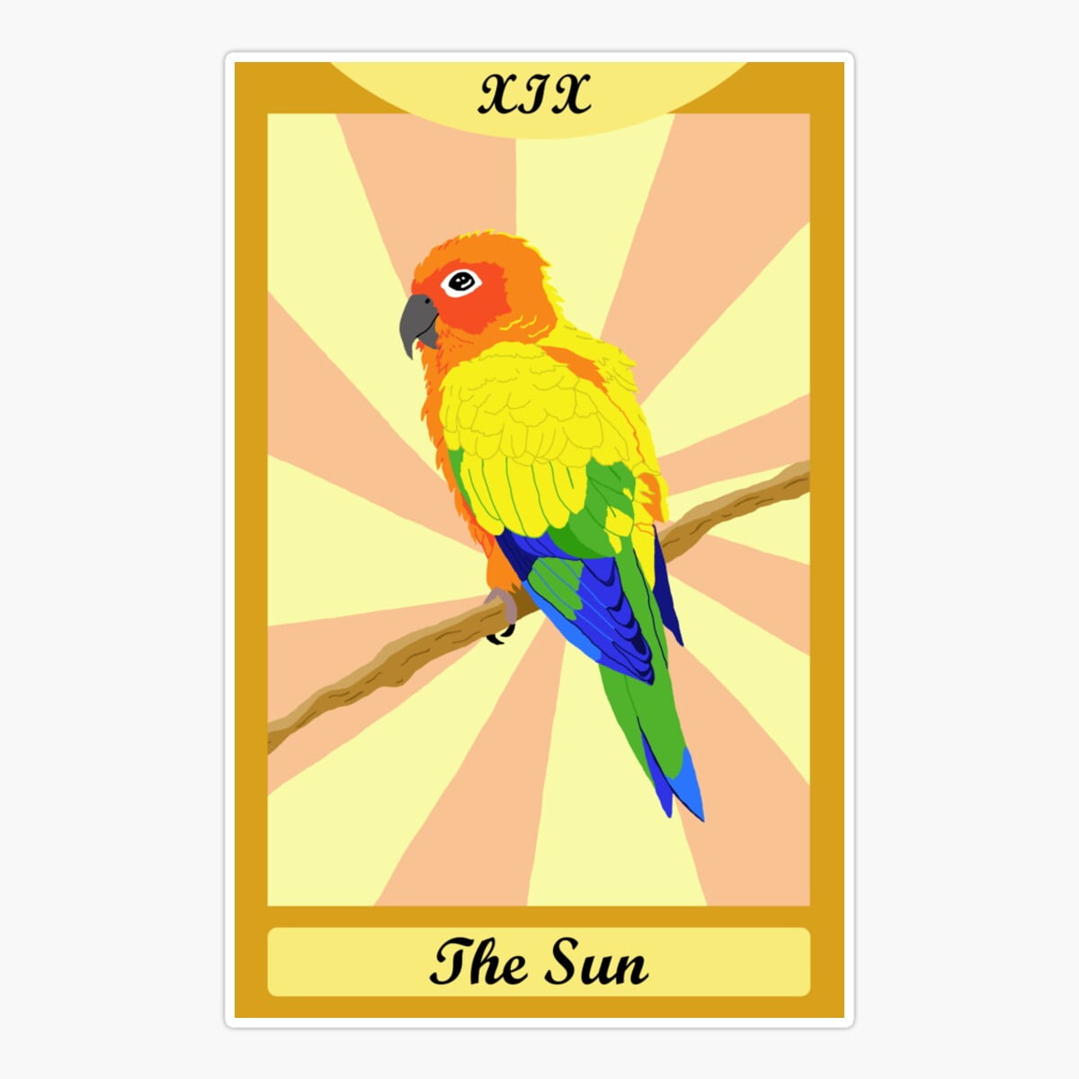 Maneki The Sun Tarot Card With Sun Conure Er, Phone Decal Water Bottle ...