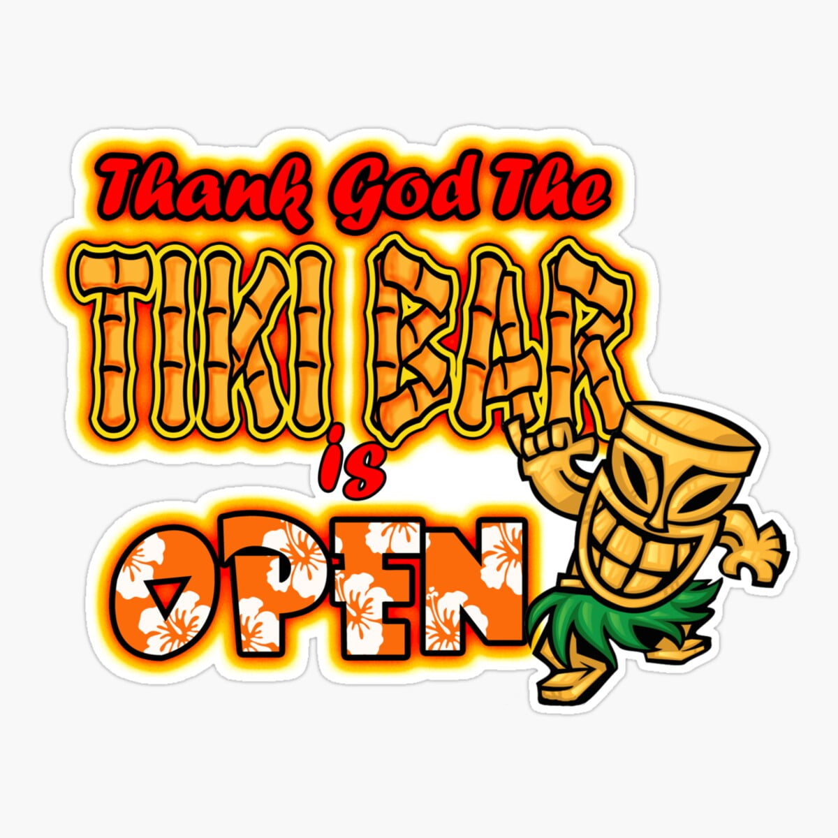 Maneki The Tiki Bar Is Open Sticker, Phone Decal Water Bottle Stickers ...