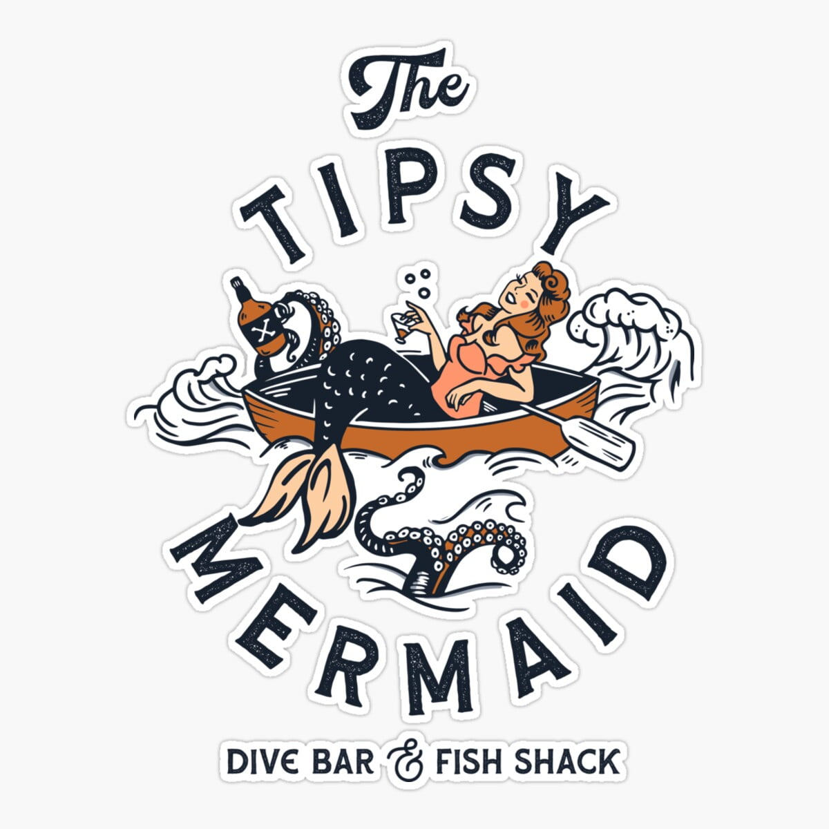 Maneki The Tipsy Mermaid Dive Bar & Fish Shack. Vintage Pinup Girl Art ...