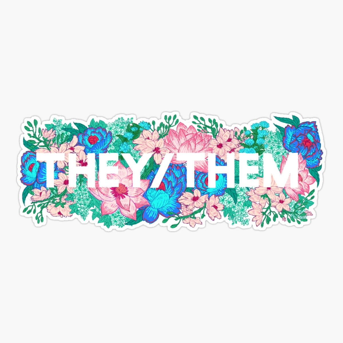 Maneki They/Them Lepidopterology Floral Pronouns Sticker, Phone Decal ...