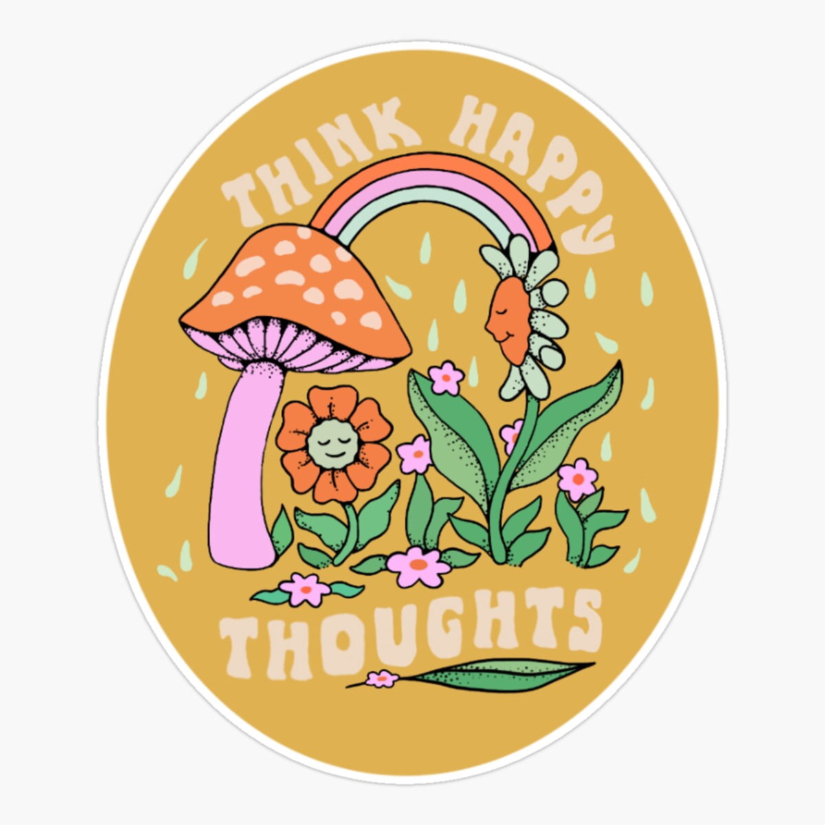 Maneki Think Happy Thoughts 70S Retro Sticker, Phone Decal Water Bottle ...