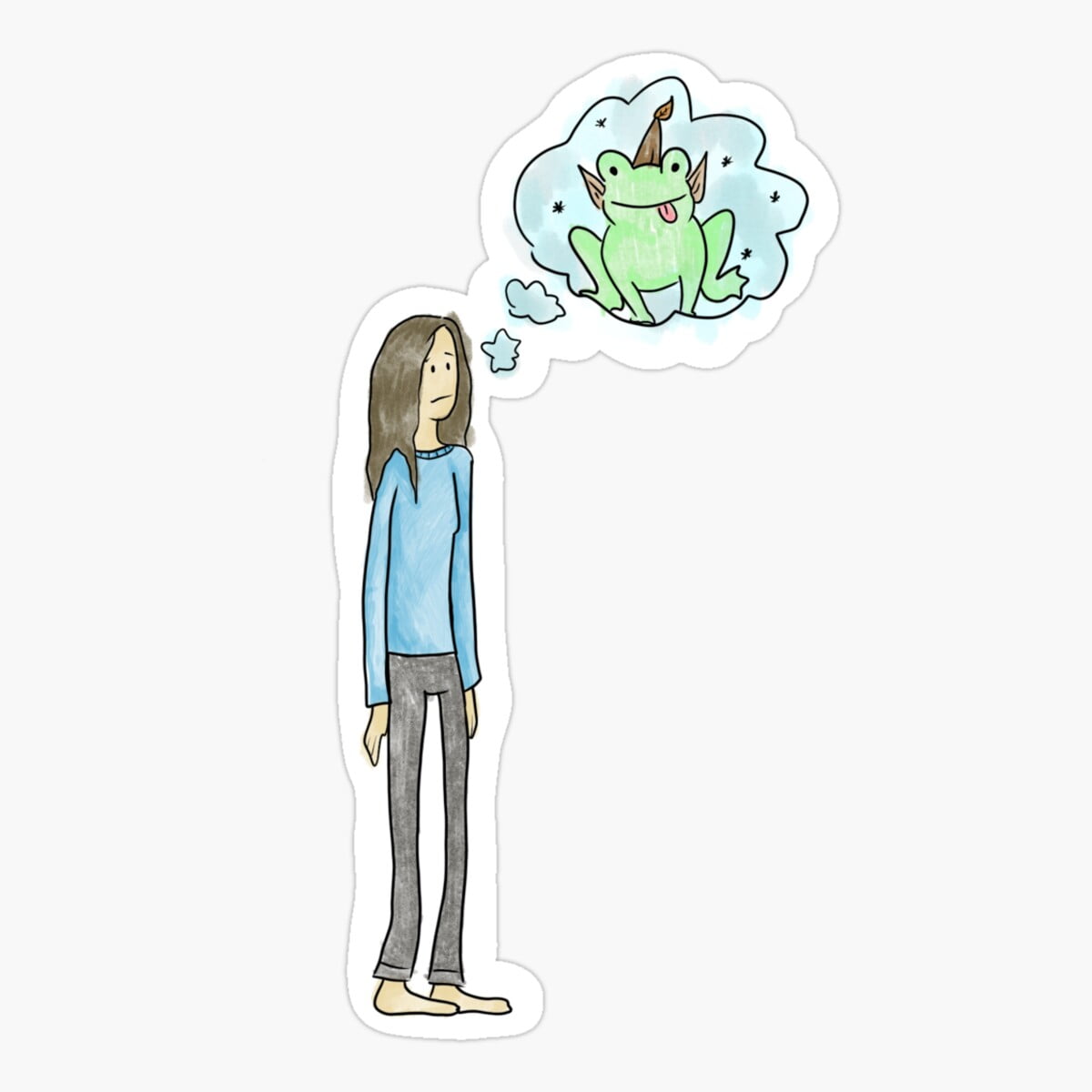 Maneki Thinking ‘Bout Frog Elf Sticker, Phone Decal Water Bottle ...