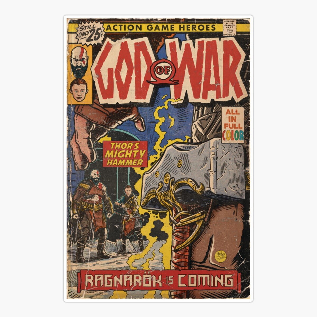 Maneki Thor Battle Ragnarök Comic Book Cover Fan Art Sticker, Phone ...