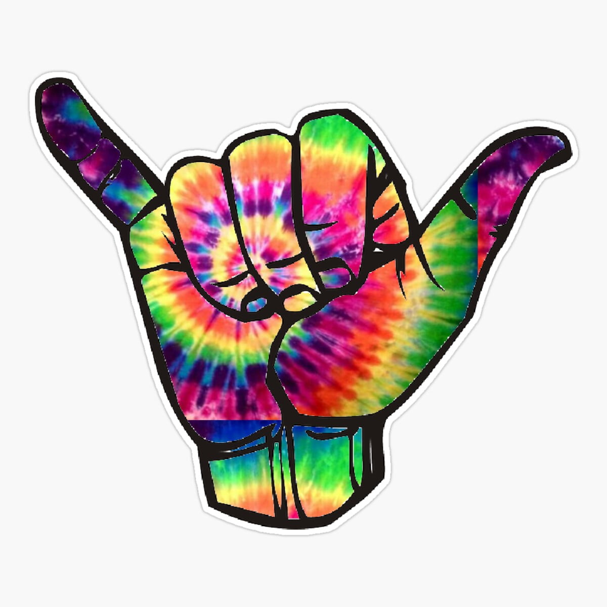 Maneki Tie Dye Hand Shaka Sticker, Phone Decal Water Bottle Stickers ...