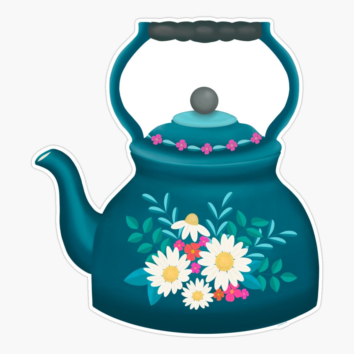 Maneki Time For Tea – Decorative Folkart Kettle / Teapot Illustration ...
