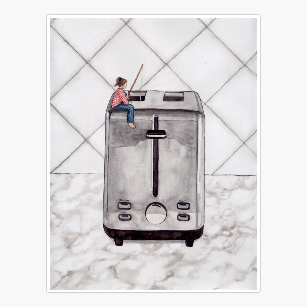 Maneki Toaster Ishing Surrealist Painting Sticker, Phone Decal Water ...