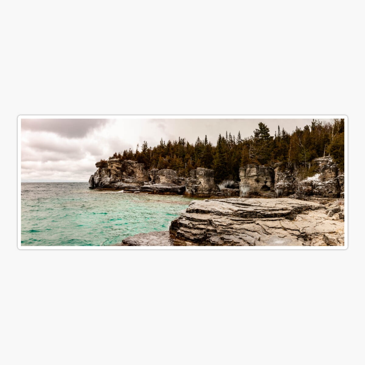 Maneki Tobermory Ontario Panorama In Winter Sticker, Phone Decal Water ...