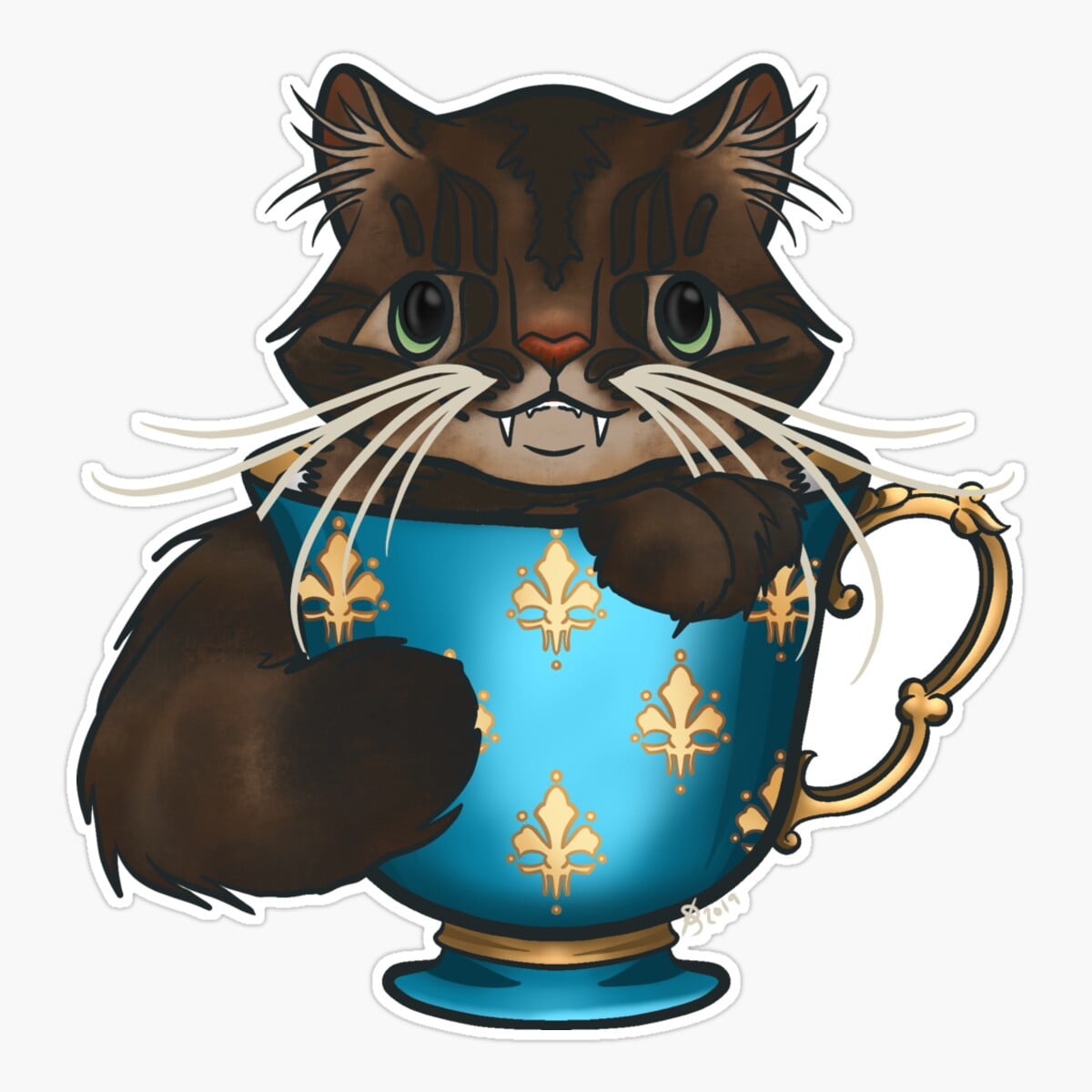 Maneki Toki The Fangsy Tabby Cat In A Teacup (Pocket Design) Er, Phone ...