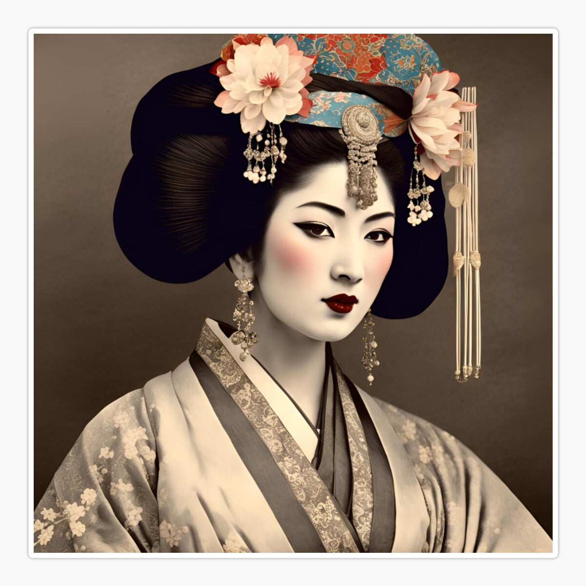 Maneki Traditional Geisha In Kimono Sticker, Phone Decal Water Bottle ...