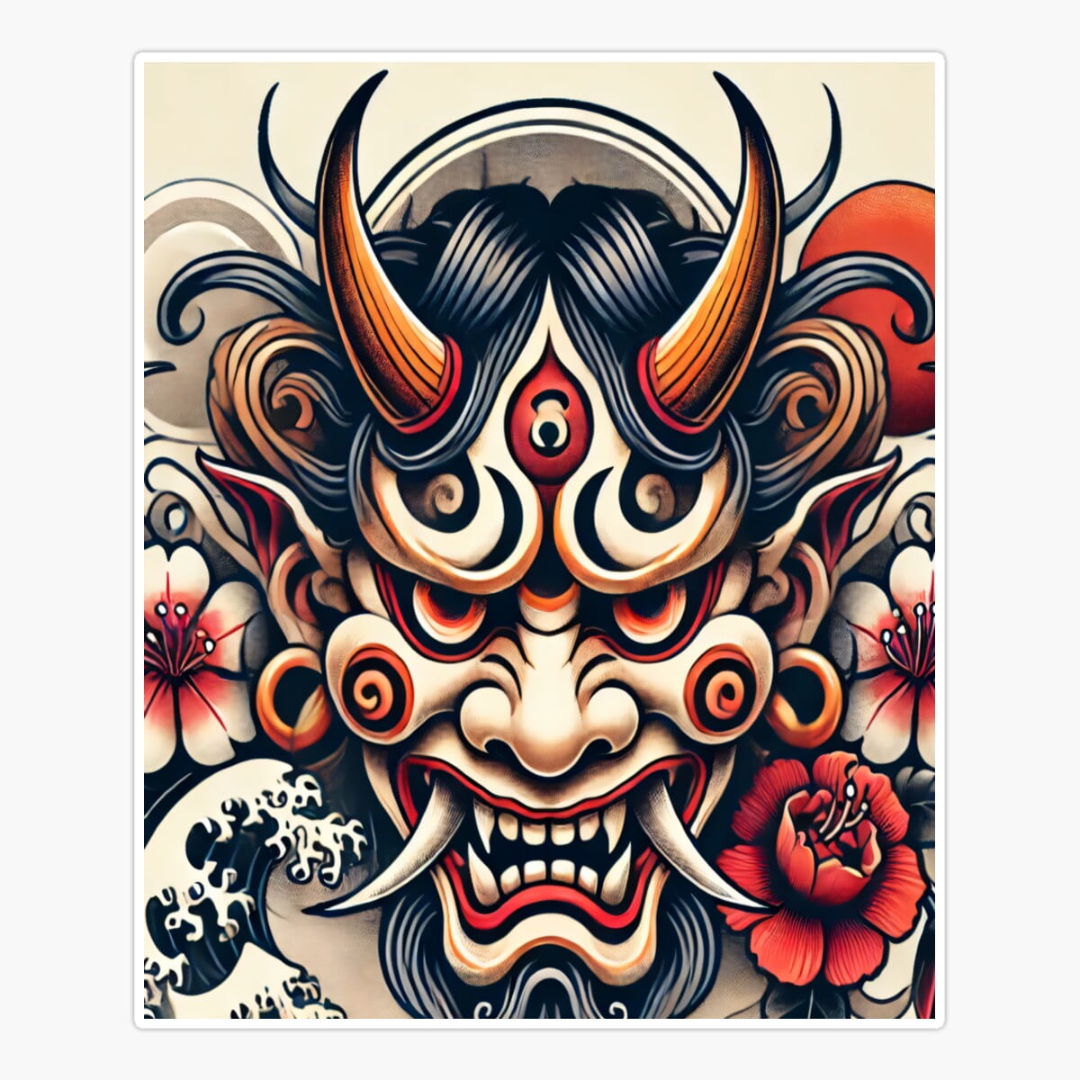 Maneki Traditional Japanese Irezumi Hannya Tattoo Design Sticker, Phone ...