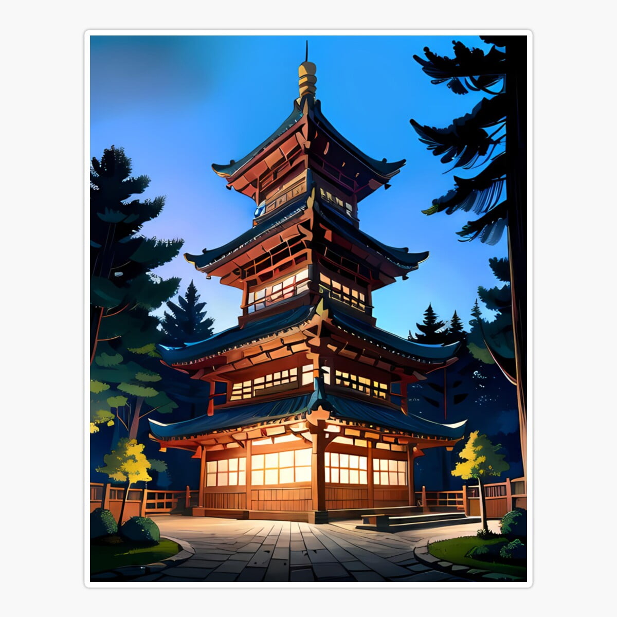 Maneki Traditional Wooden Pagoda (Tō) And Temple (Tera) Sticker, Phone ...