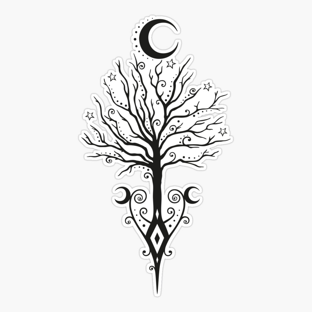 Maneki Tree Moon Night Stars Pagan Wicca Er, Phone Decal Water Bottle ...