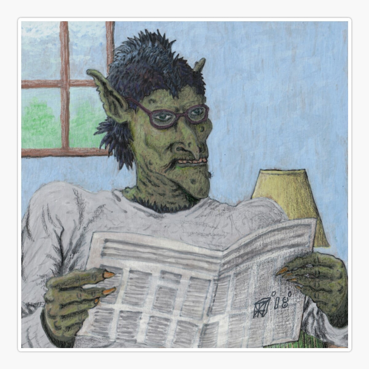 Maneki Troll Reading Morning Newspaper Sticker, Phone Decal Water ...