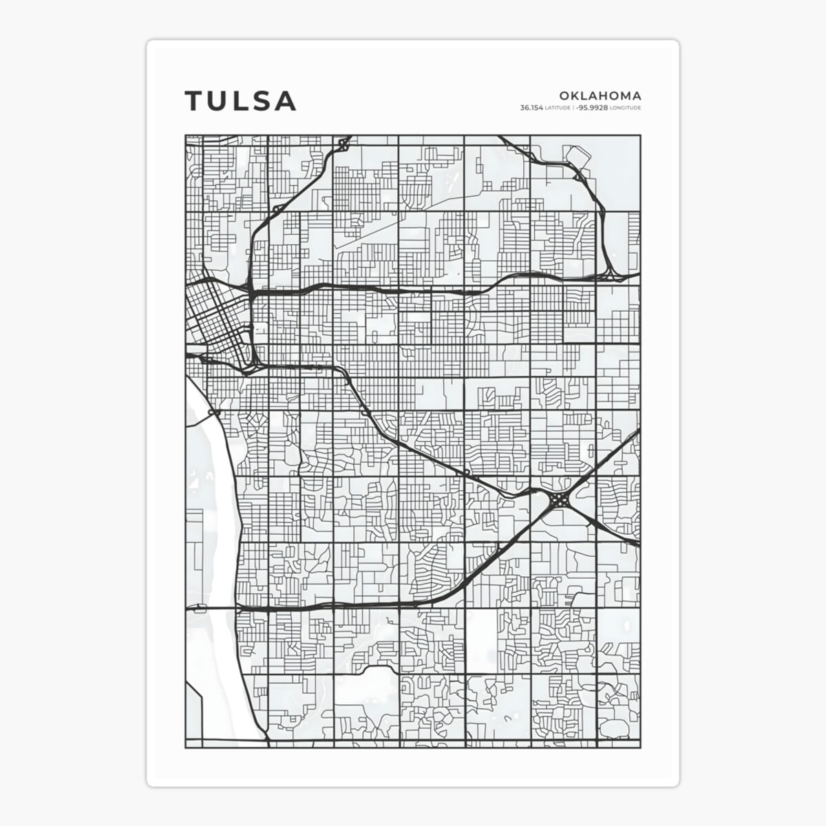 Maneki Tulsa Cartography Map Sticker, Phone Decal Water Bottle Stickers ...