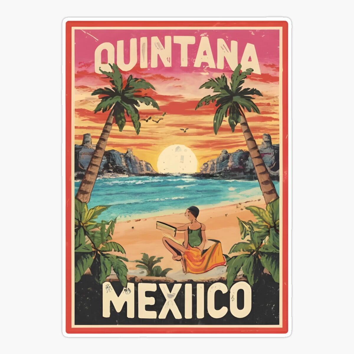 Maneki Tulum Quintana Roo Mexico Vintage Poster Tourism Sticker, Phone Decal Water Bottle ...