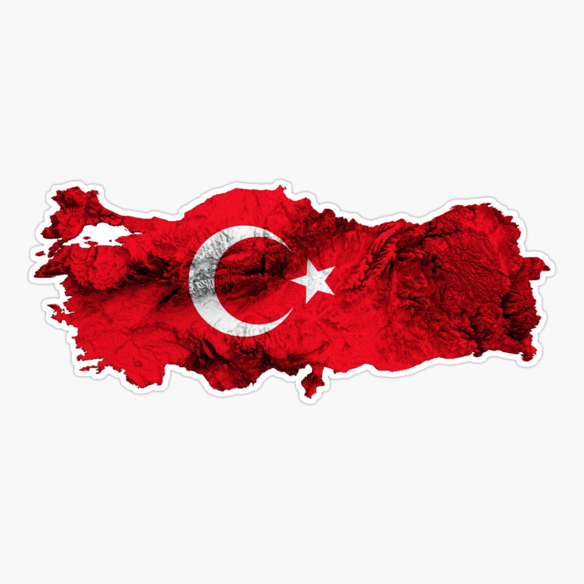 Maneki Turkey Detailed 3D Map With Red Lag Sticker, Phone Decal Water ...