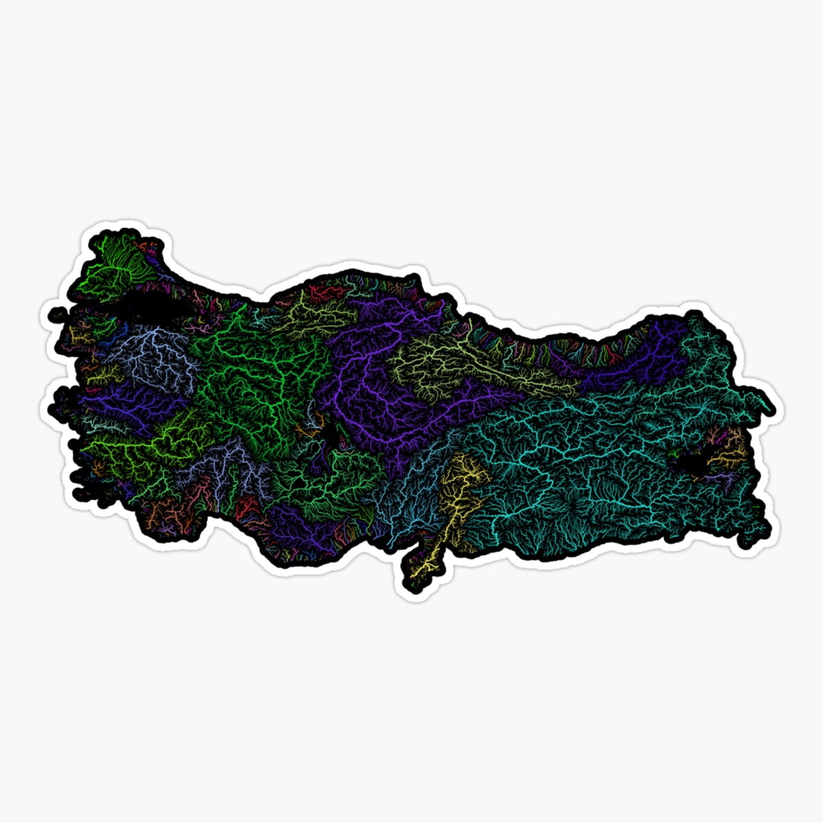 Maneki Turkey River Basin Map In Rainbow Colours With Black Background ...