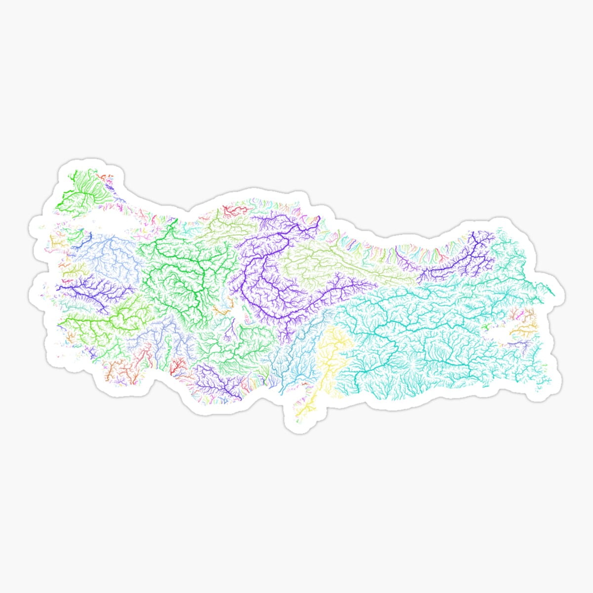Maneki Turkey River Basin Map In Rainbow Colours With White Background ...