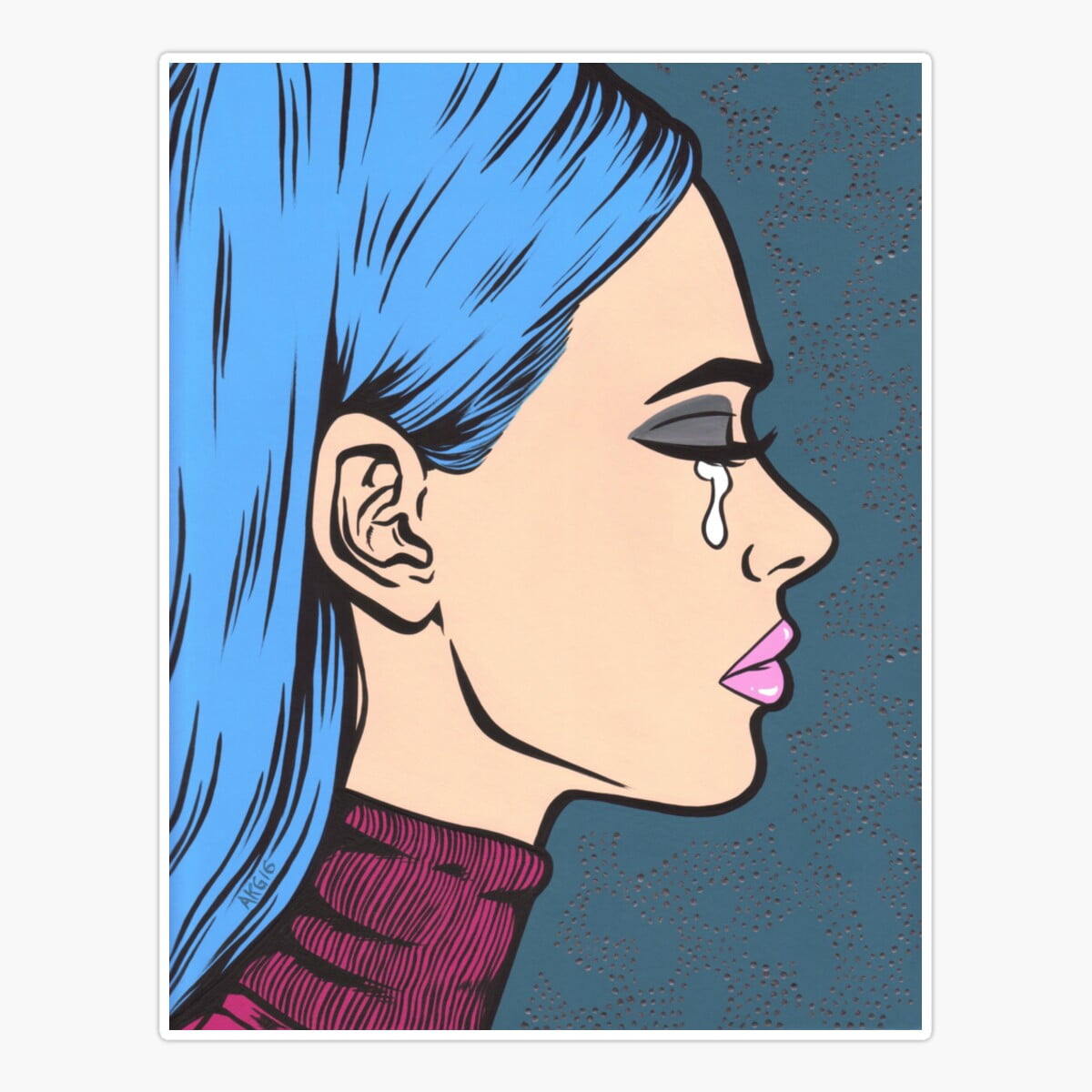 Maneki Turtleneck Crying Comic Girl Sticker, Phone Decal Water Bottle ...