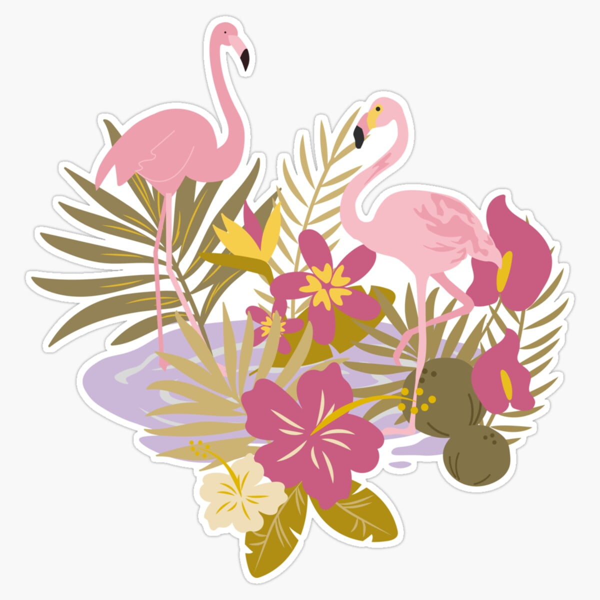 Maneki Two Charming Flamingos Chilling - Retro Tropical Er, Phone Decal ...
