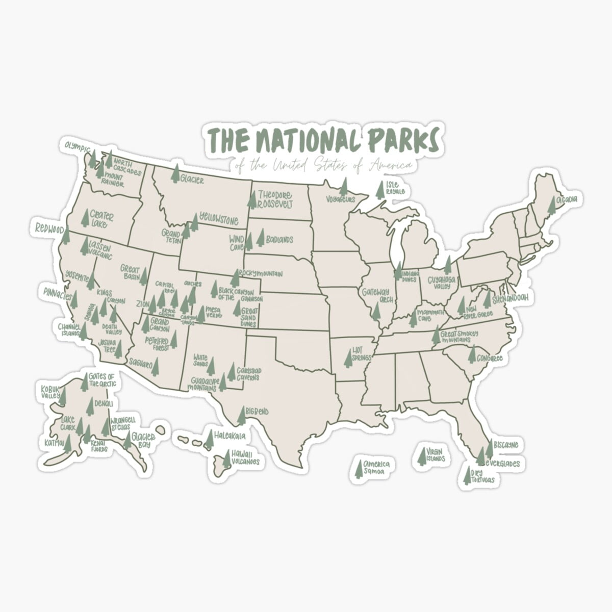 Maneki U.S. National Parks Map Sticker, Phone Decal Water Bottle ...