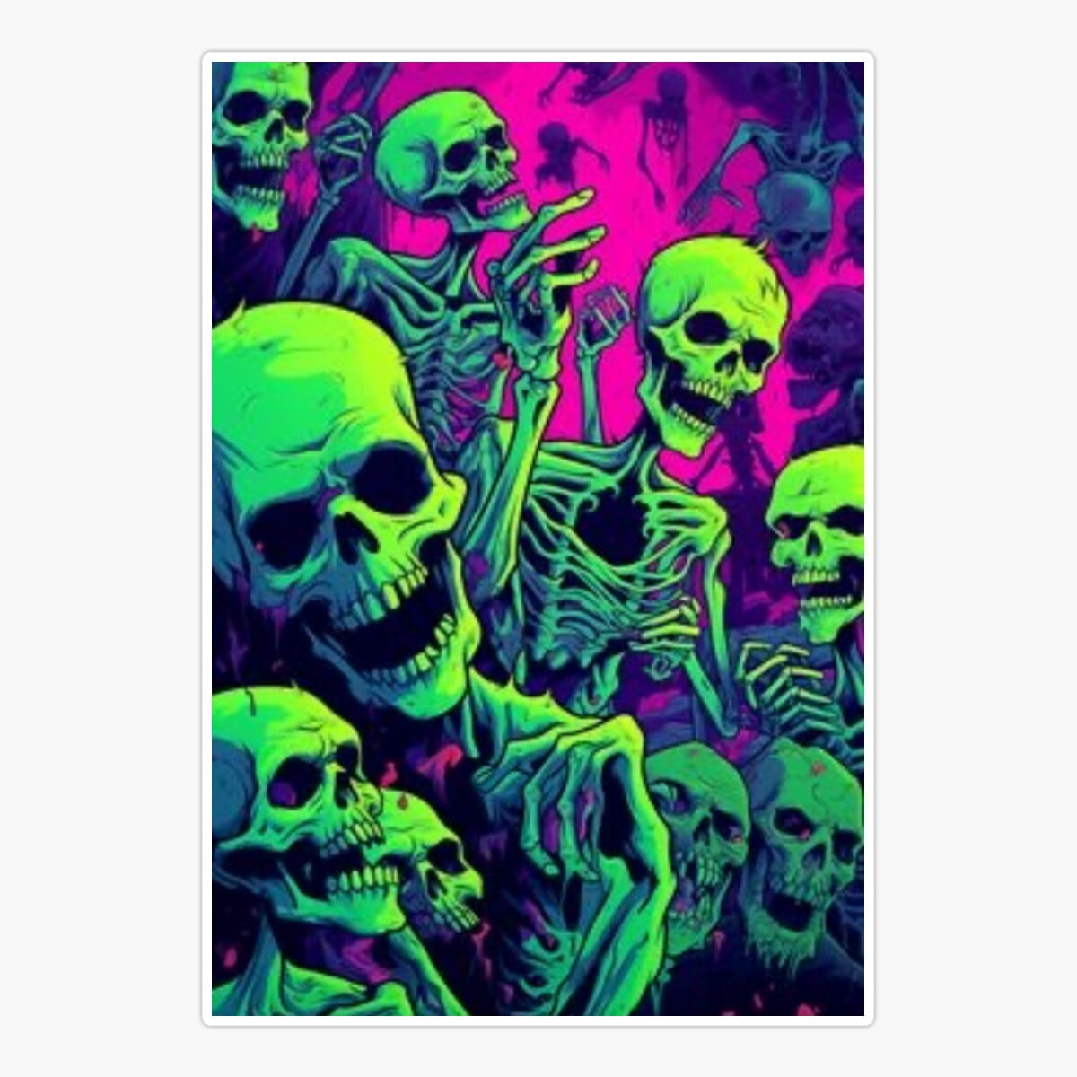 Maneki Ultraviolet Laughing Undead Skulls O The Underworlds Art Er, Phone Decal Water Bottle ...