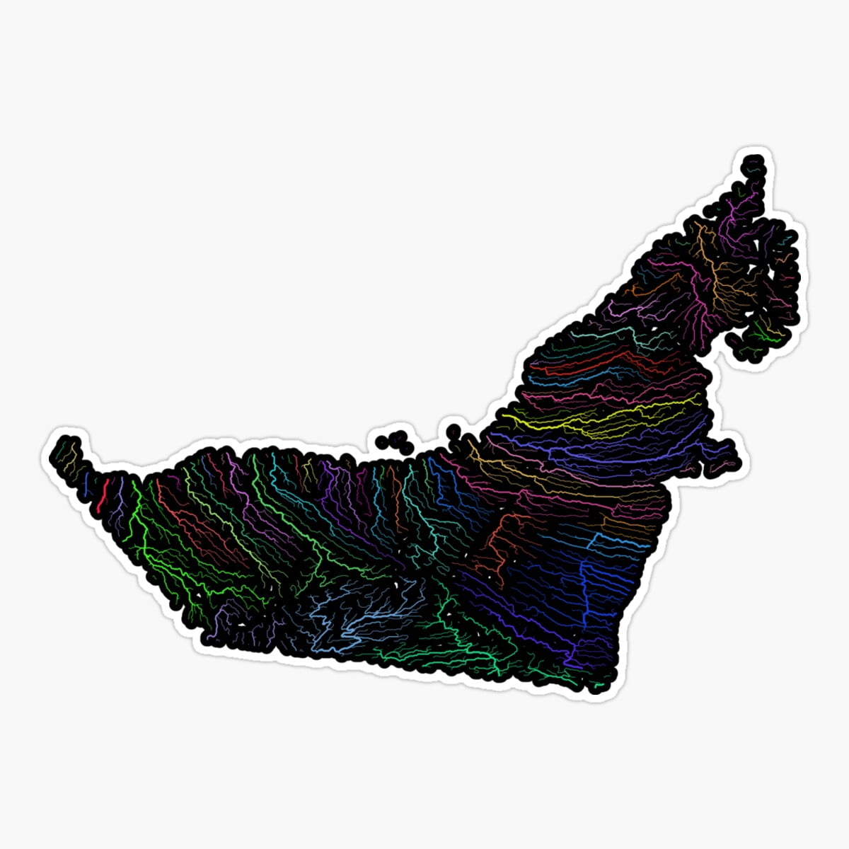 Maneki United Arab Emirates River Basin Map In Rainbow Colours With ...