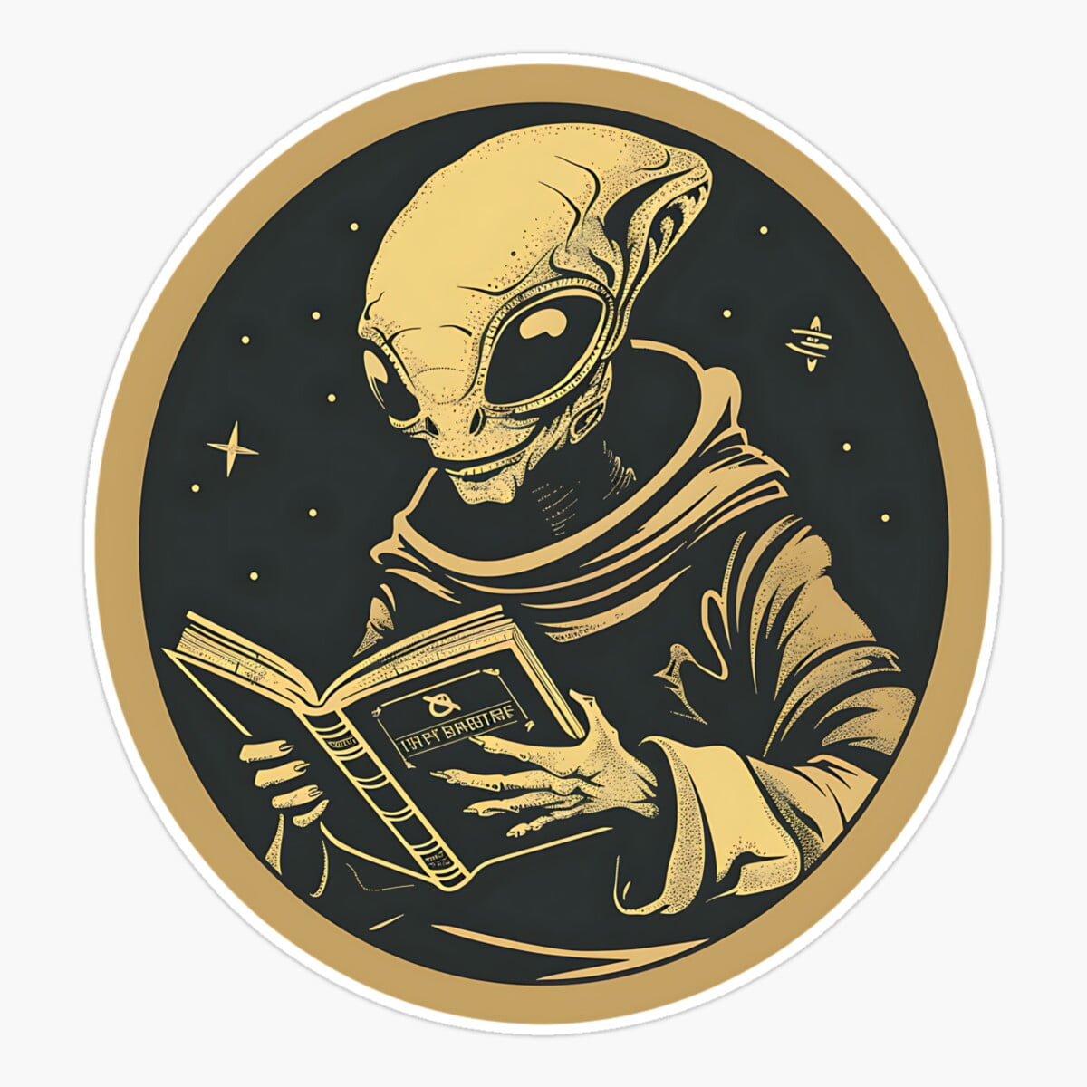 Maneki Unny Alien Reading Sticker, Phone Decal Water Bottle Stickers ...