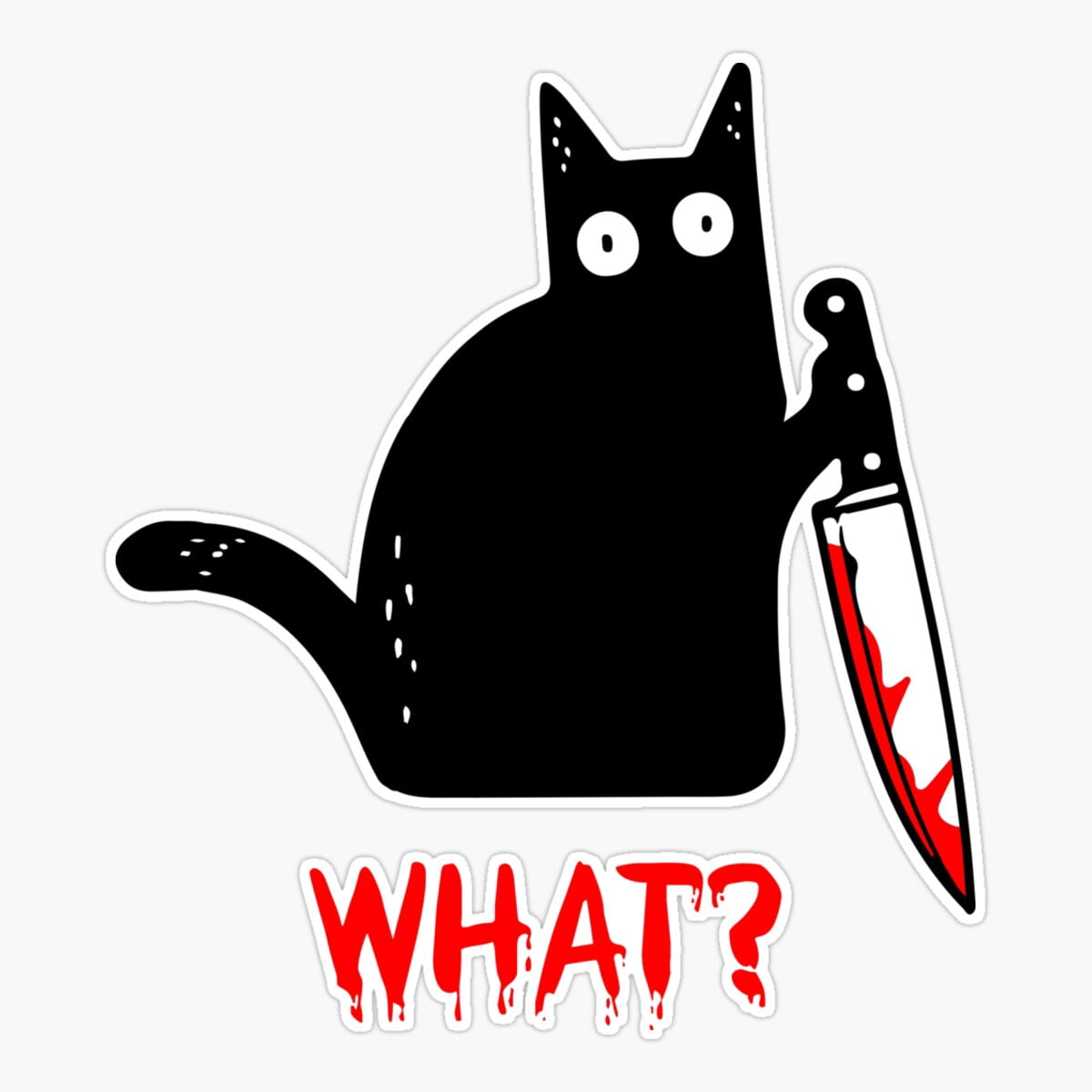Maneki Unny Black Cat What? - Murderous Cat Holding Knie Sticker, Phone ...