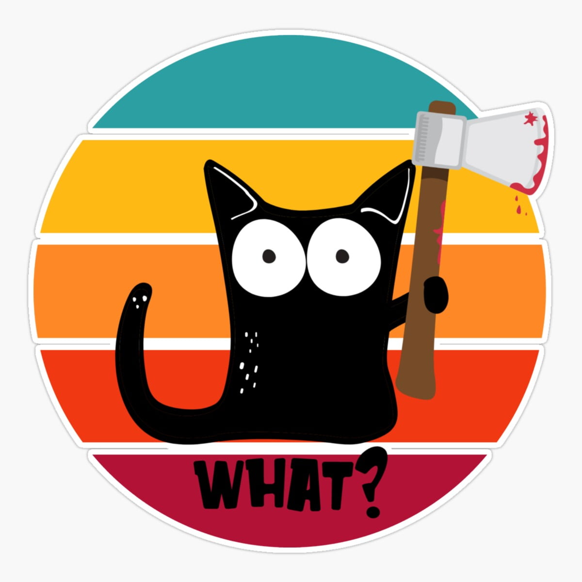 Maneki Unny Cat What? Cat With Axe Murderous Vintage What Cat Sticker, Phone Decal Water Bottle ...