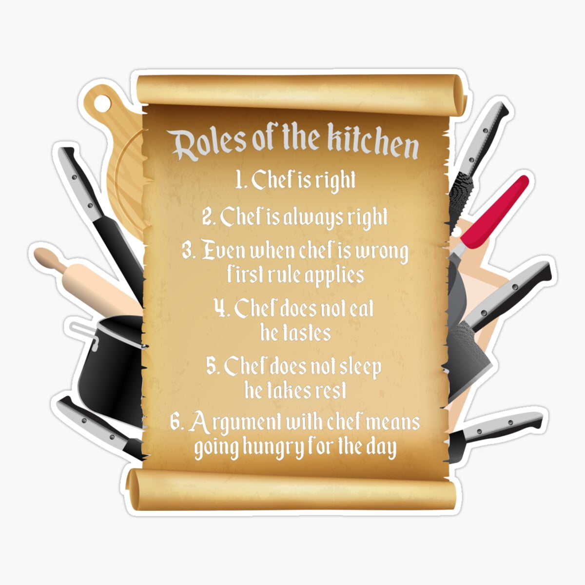 Maneki Unny Che - Roles O The Kitchen - Gourmet Ood Humor Sticker ...