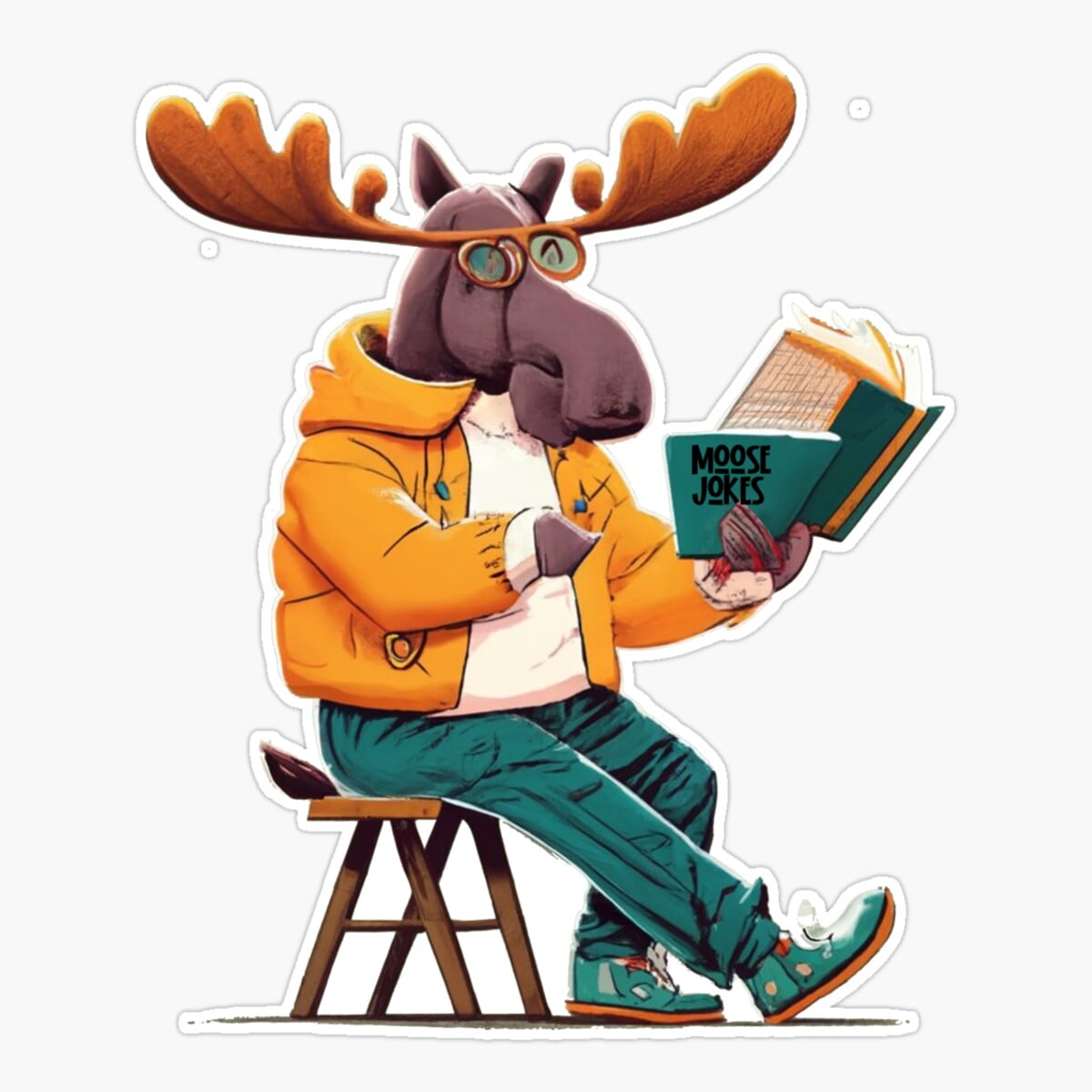 Maneki Unny Moose Reading Moose Jokes Book Sticker, Phone Decal Water ...