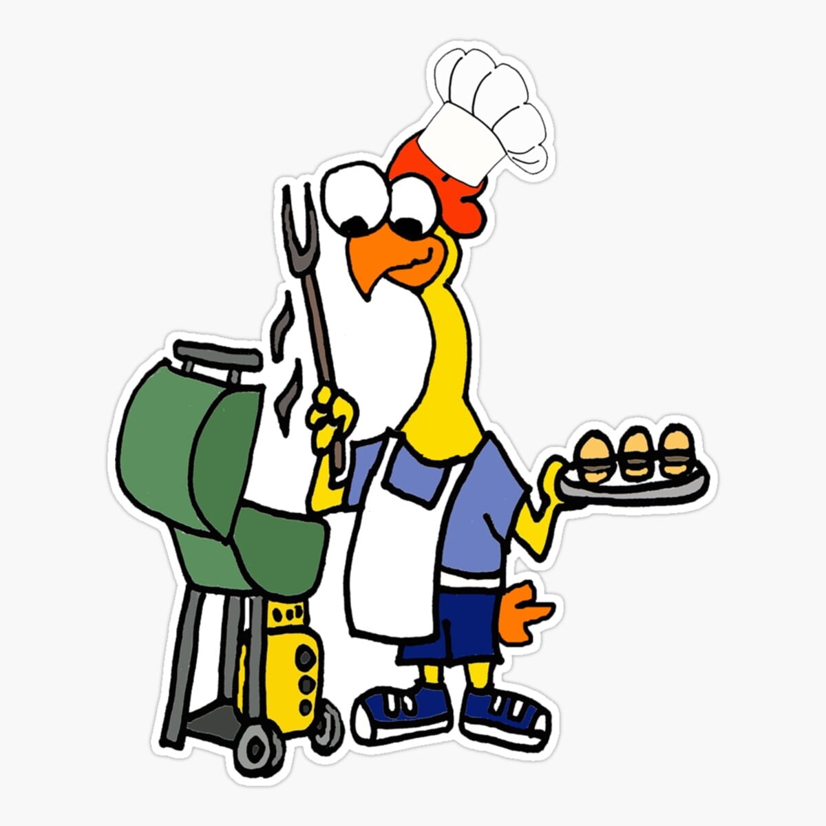 Maneki Unny Rubber Chicken Cooking On Barbecue Grill Sticker, Phone ...