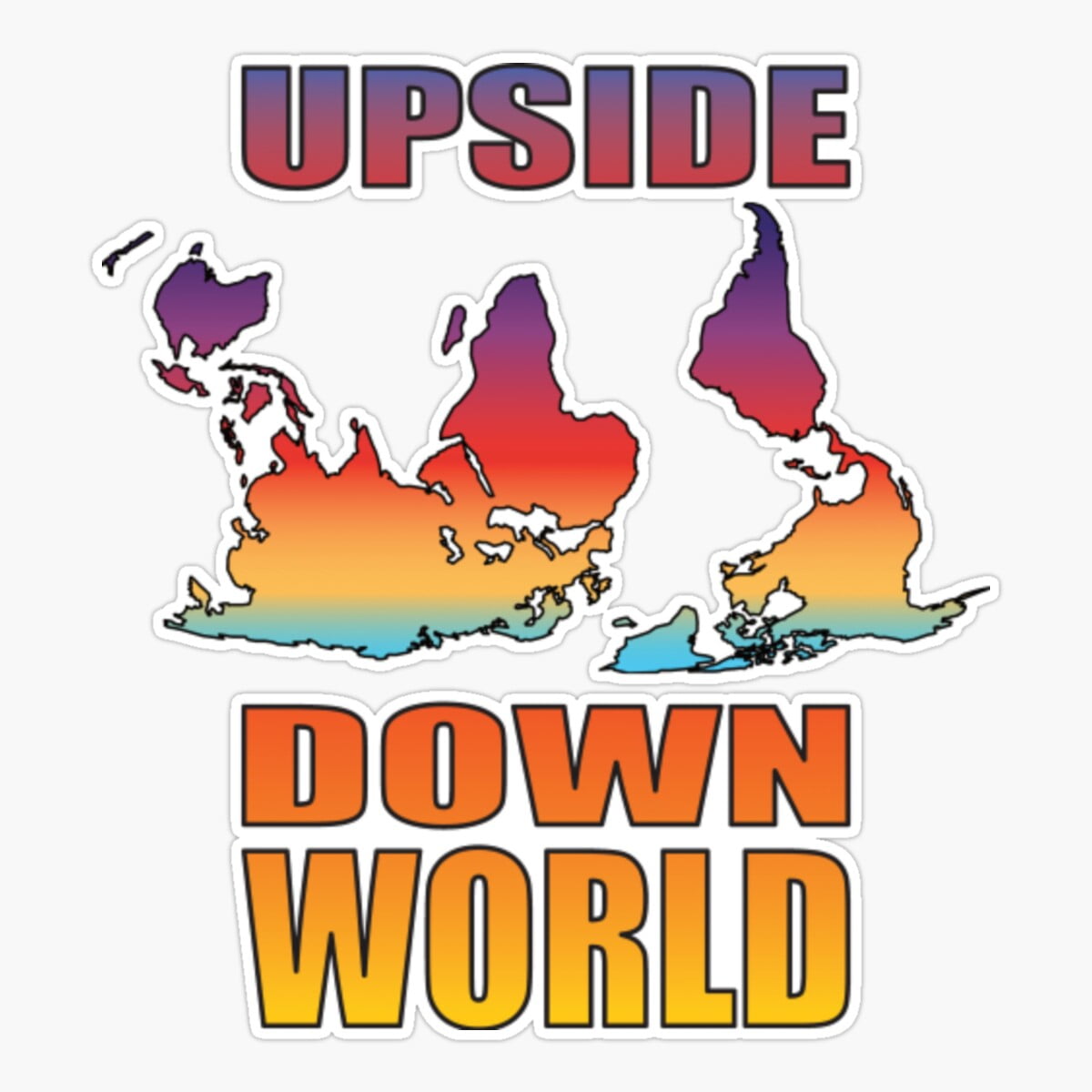 Maneki Upside Down World Map Sticker, Phone Decal Water Bottle Stickers ...