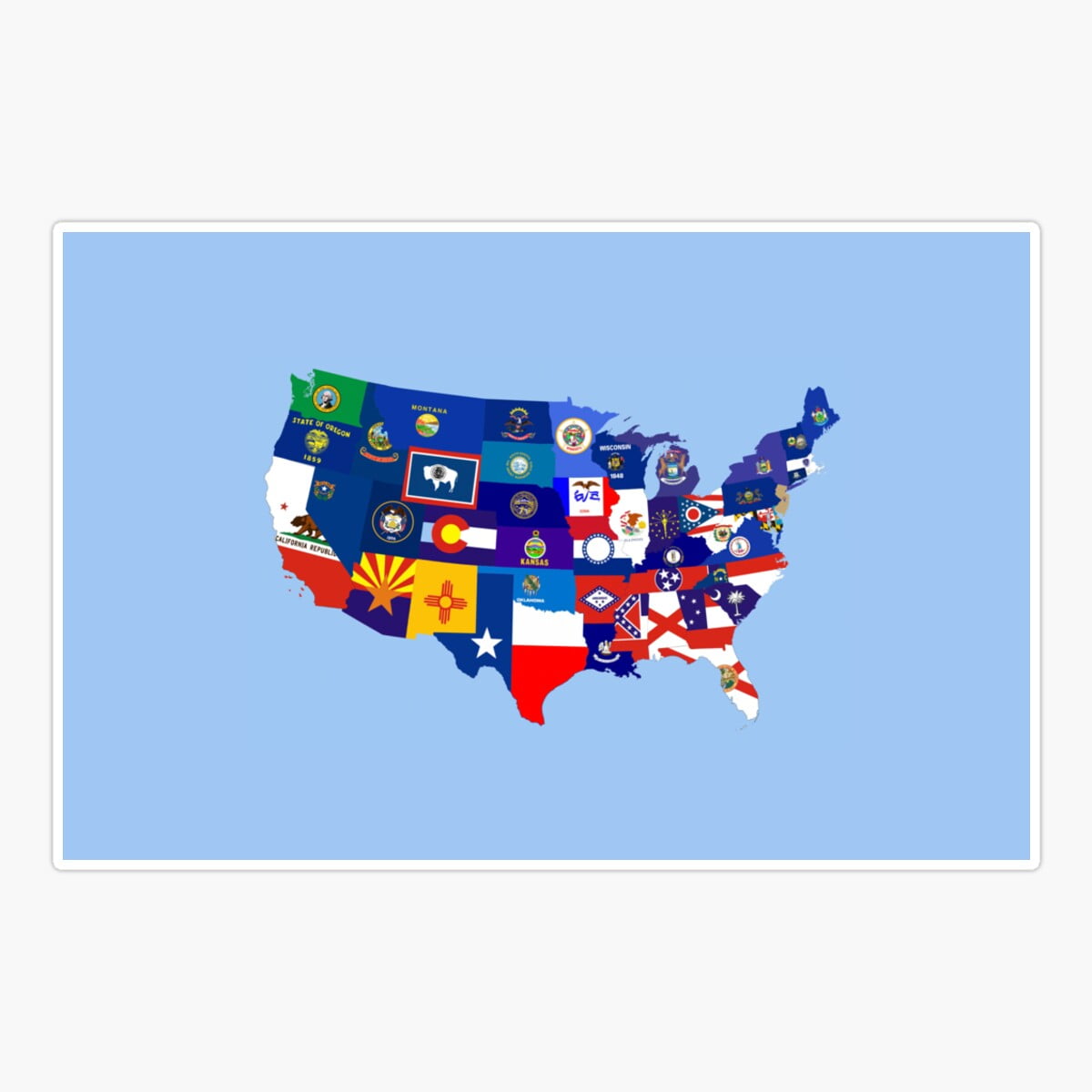 Maneki Usa States Lag Map Sticker, Phone Decal Water Bottle Stickers ...