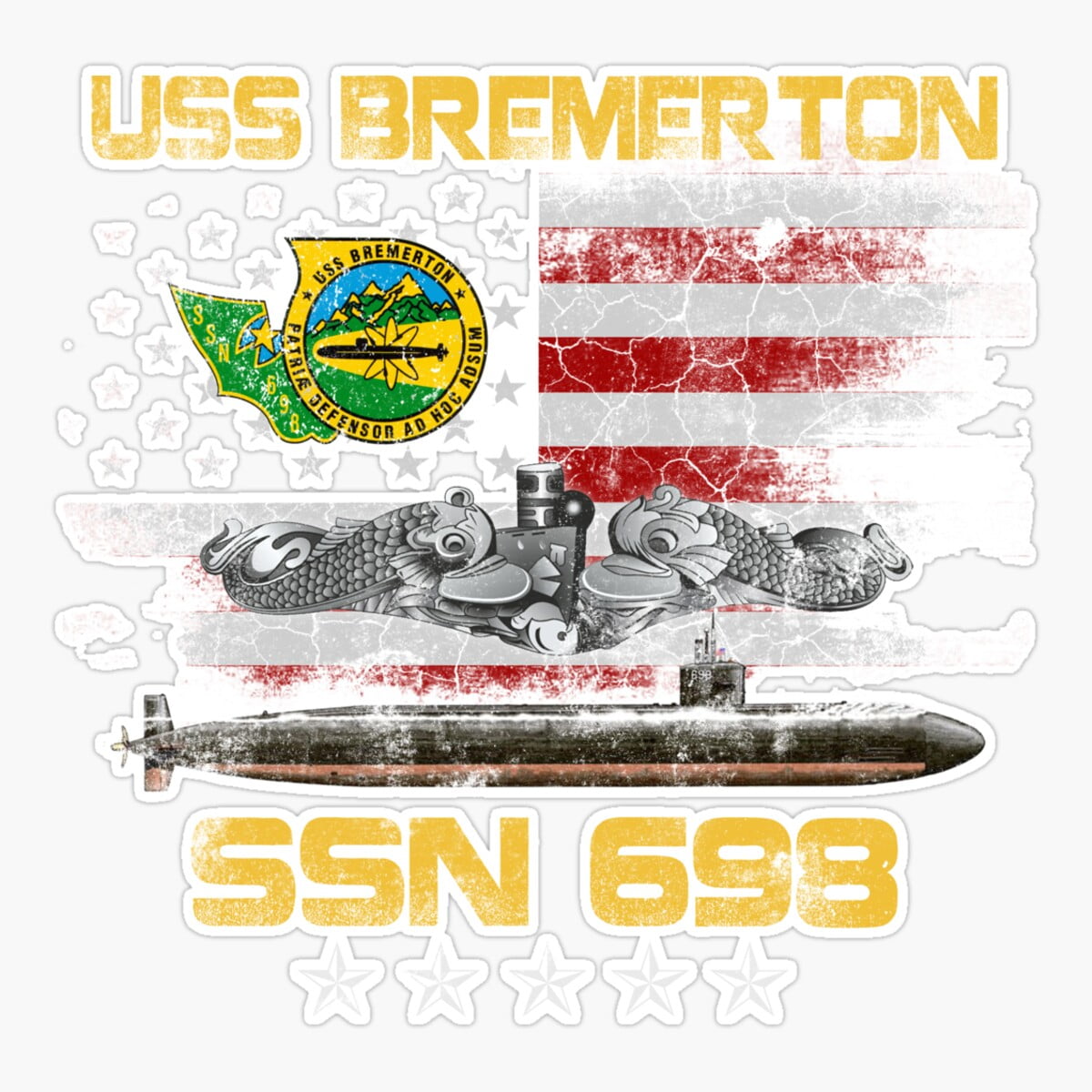 Maneki Uss Bremerton Ssn 698 Attack Submarine Badge Vintage Er, Phone ...
