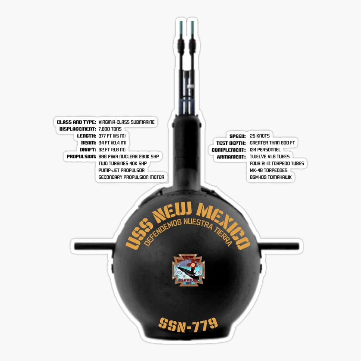Maneki Uss New Mexico (Ssn-779) • Deendemos Nuestra Tierra Sticker ...