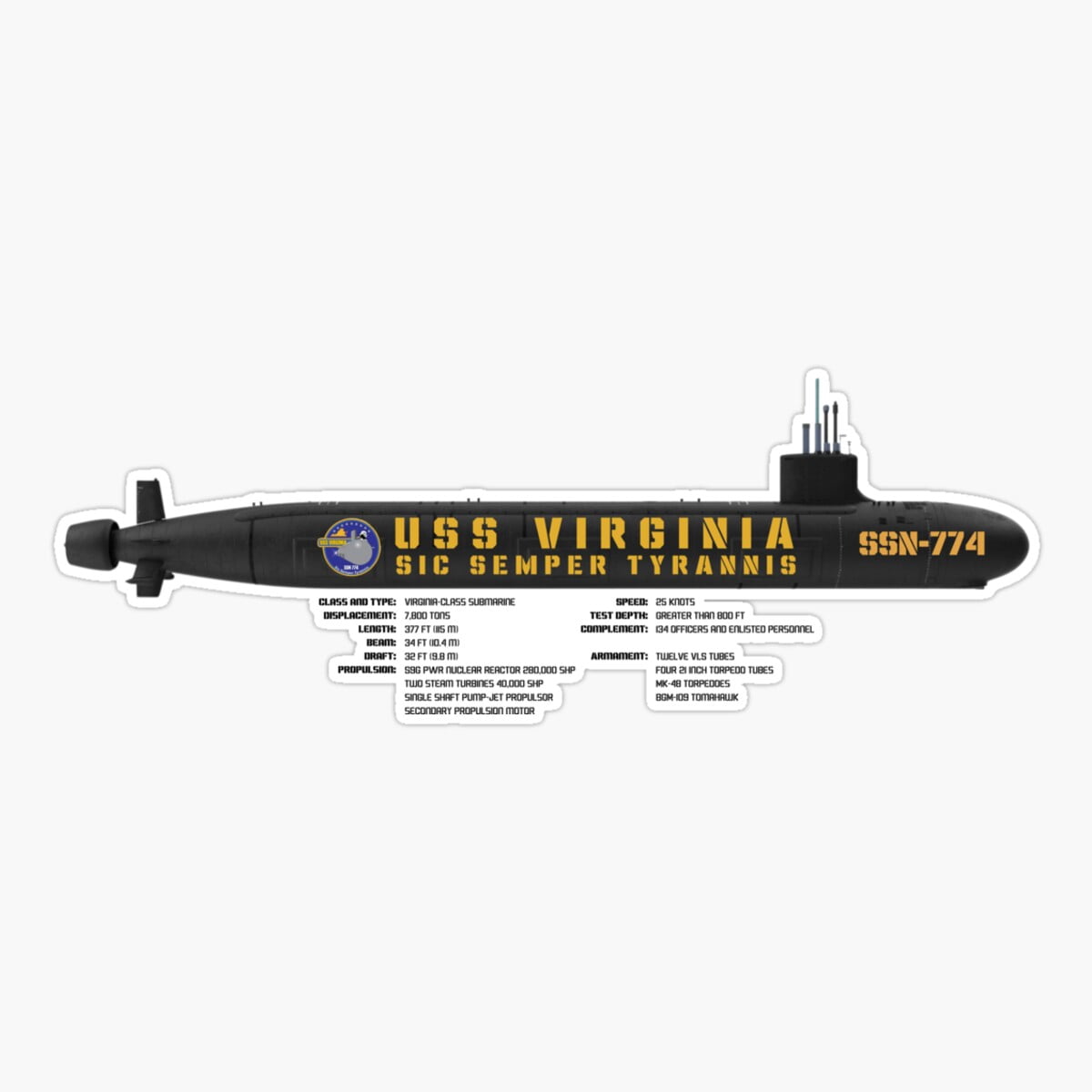 Maneki Uss Virginia (Ssn-774) • Sic Semper Tyrannis Er, Phone Decal ...