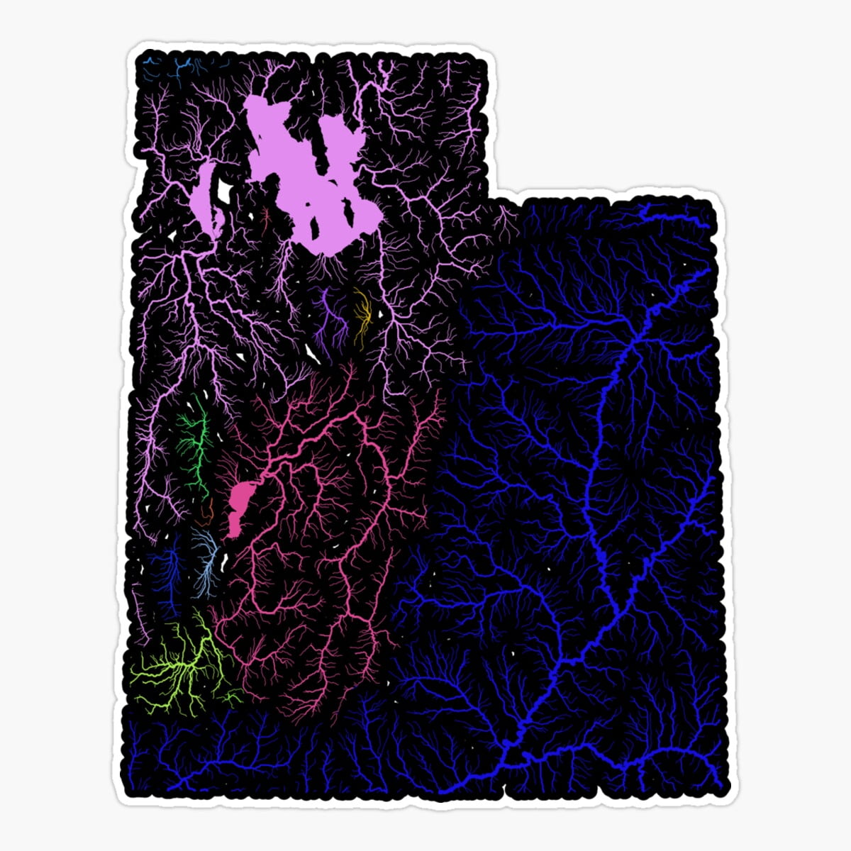 Maneki Utah River Basin Map In Rainbow Colours With Black Background ...