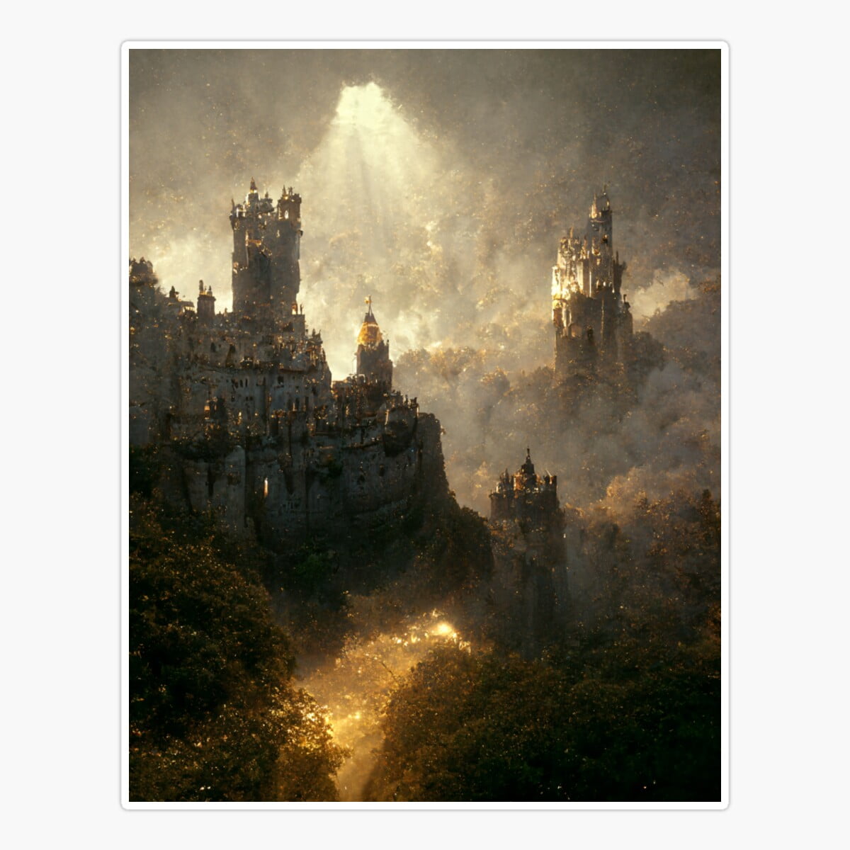 Maneki Valley Of Light Castle - Epic Castle Fantasy Art Sticker, Phone ...