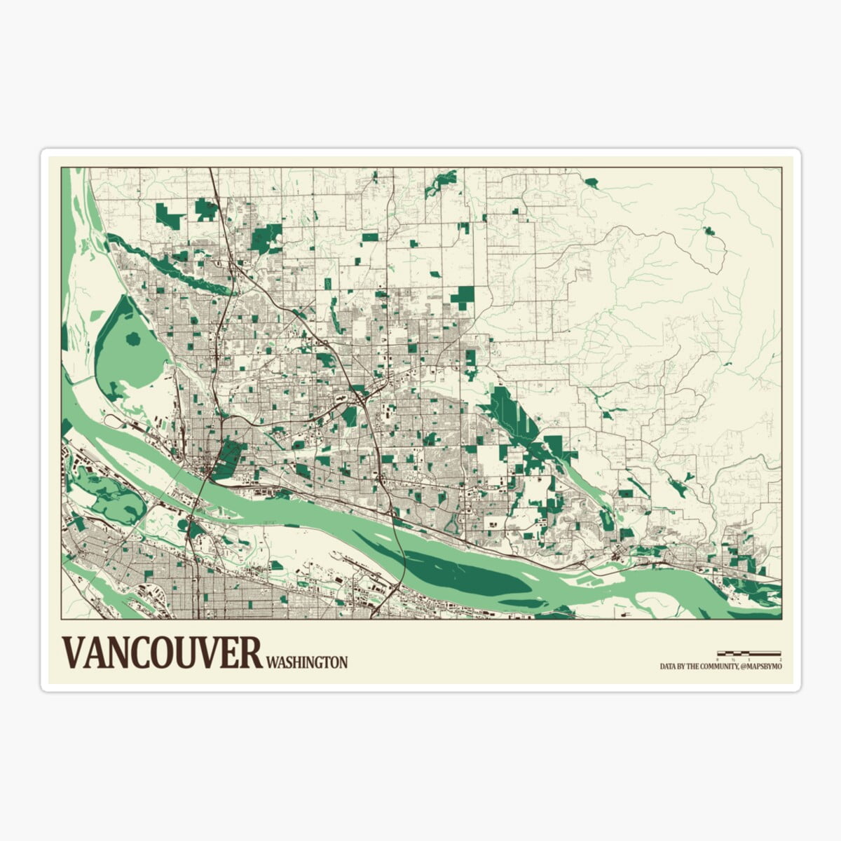 Maneki Vancouver Washington Street Map Sticker, Phone Decal Water ...