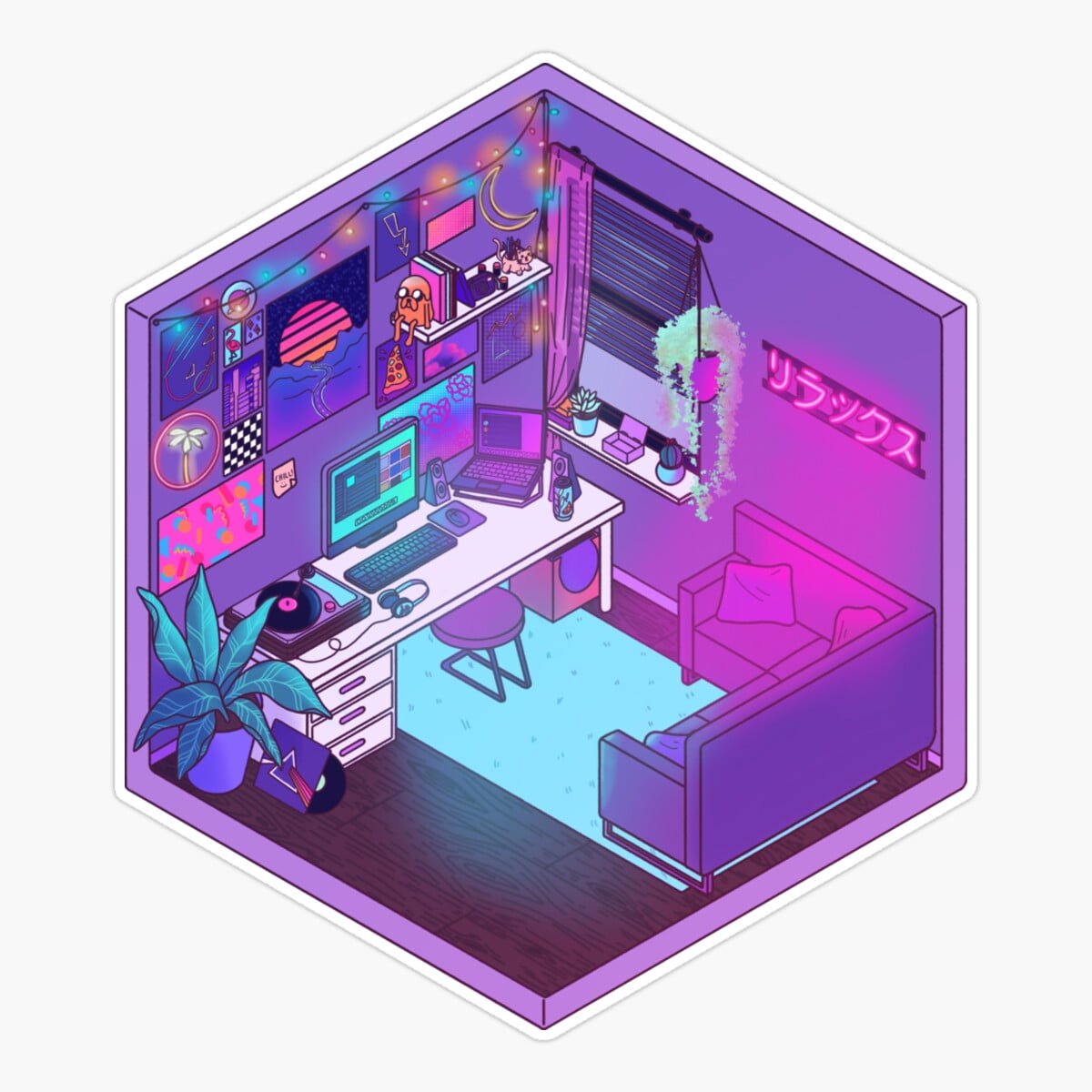 Maneki Vapor Wave Isometric Room Sticker, Phone Decal Water Bottle ...