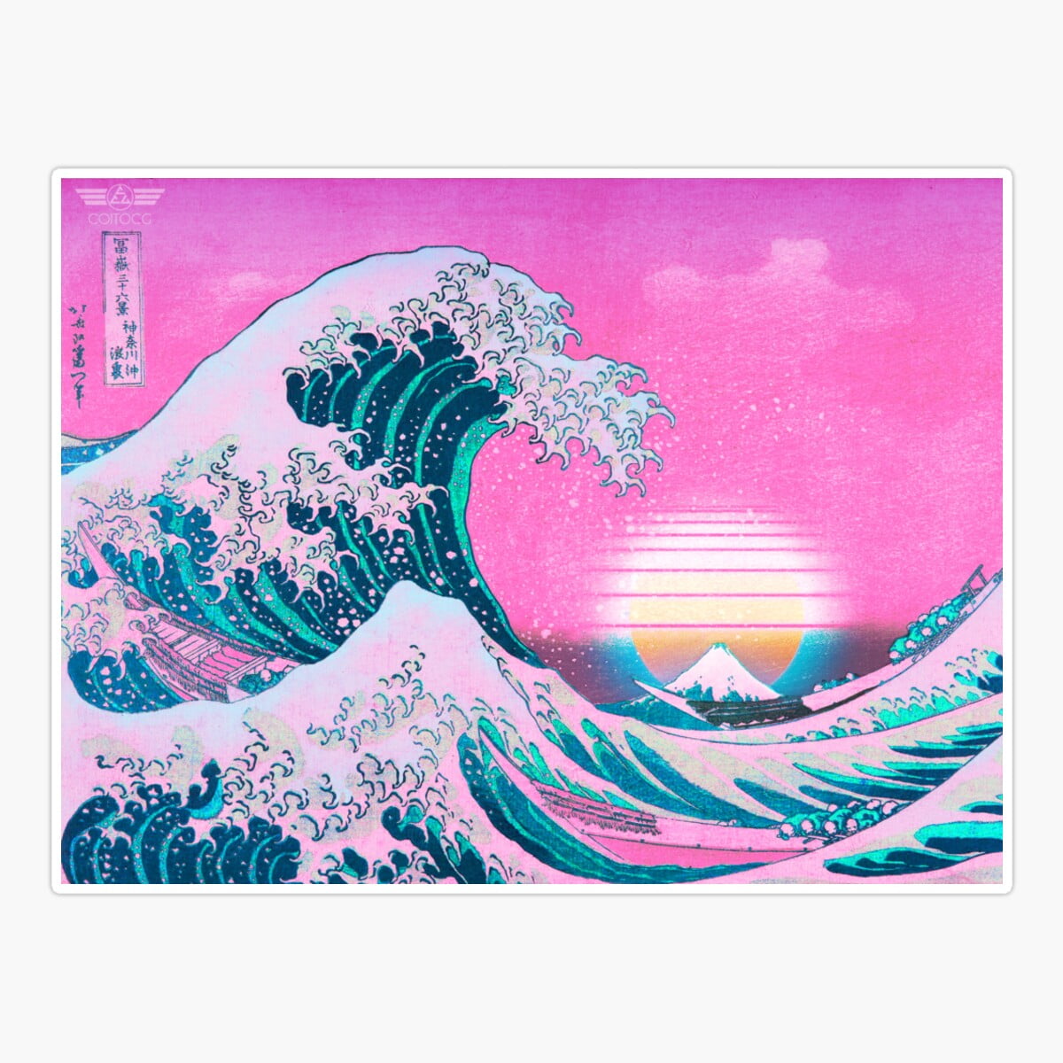 Maneki Vaporwave Aesthetic Great Wave Off Kanagawa Retro Sunset Sticker ...